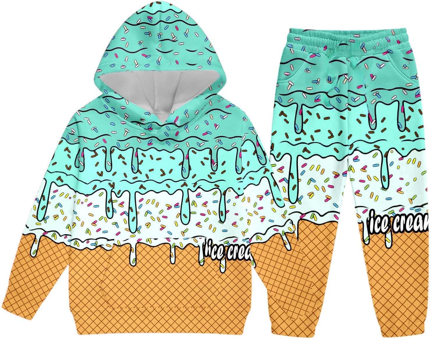 Youpwaven Unisex Ice Cream Sweatsuit 2 Piece Clothing Set Cute Preppy ...