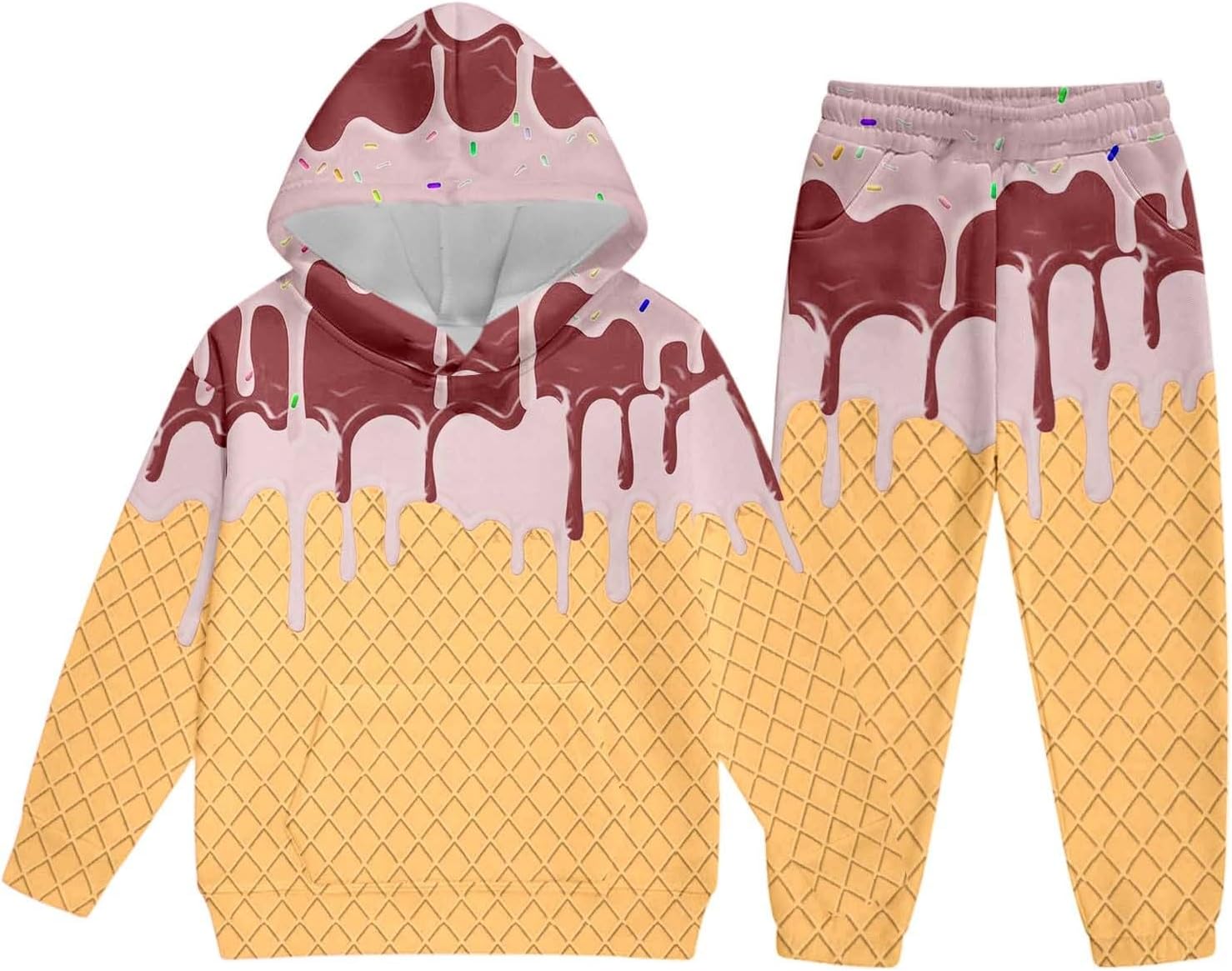 Youpwaven Unisex Ice Cream Sweatsuit 2 Piece Clothing Set Cute Preppy ...