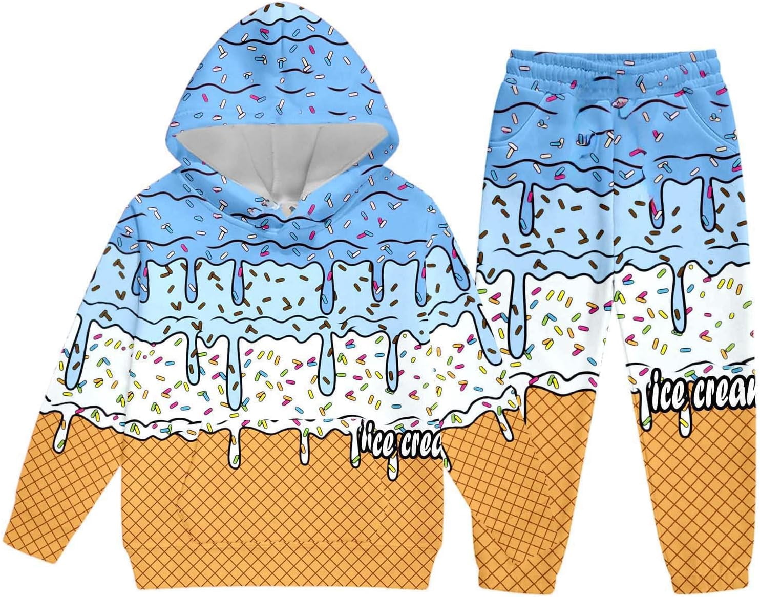 Youpwaven Unisex Ice Cream Sweatsuit 2 Piece Clothing Set Cute Preppy ...