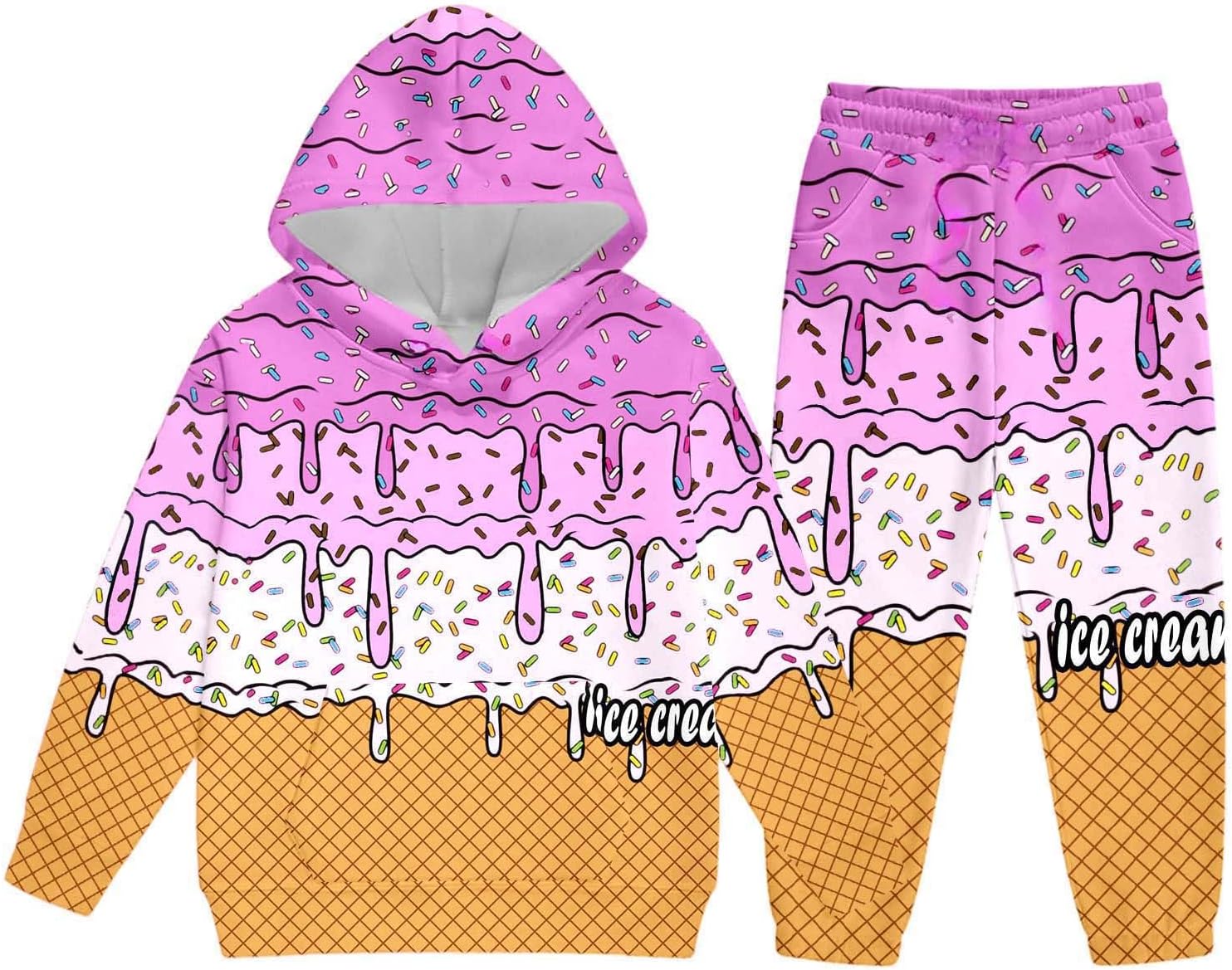 Youpwaven Unisex Ice Cream Sweatsuit 2 Piece Clothing Set Cute Preppy ...