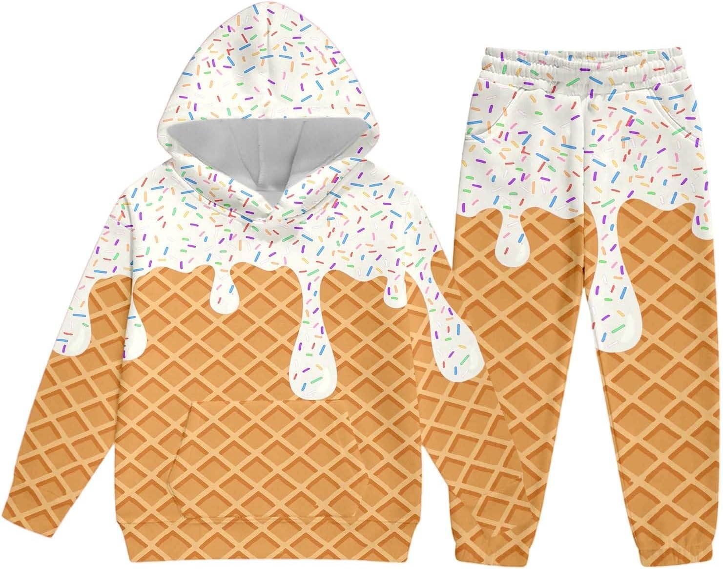 Youpwaven Unisex Ice Cream Sweatsuit 2 Piece Clothing Set Cute Preppy ...