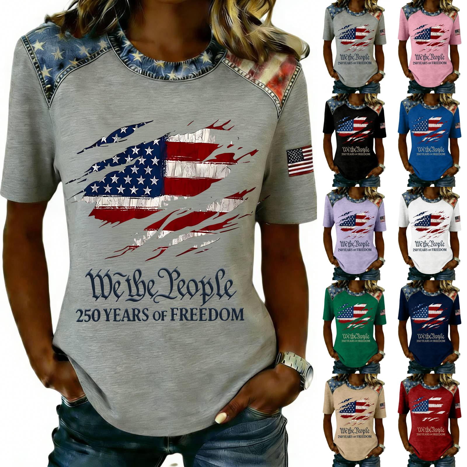 Youpwaven Women's 250th Anniversary USA T-Shirt, Patriotic We the ...
