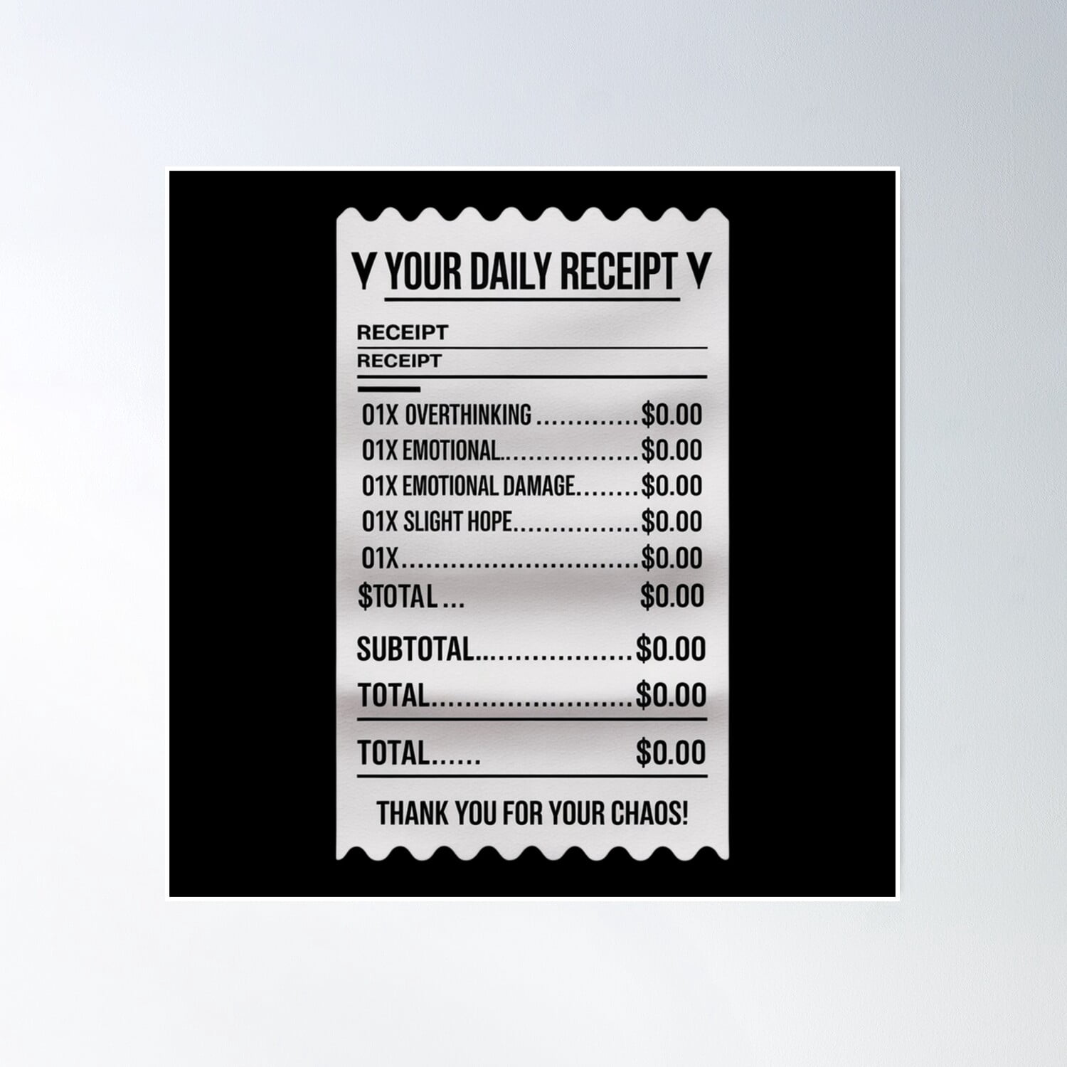 Your Daily Emotional Receipt Poster Wall Art, Modern Wall Decor, 24x24 ...