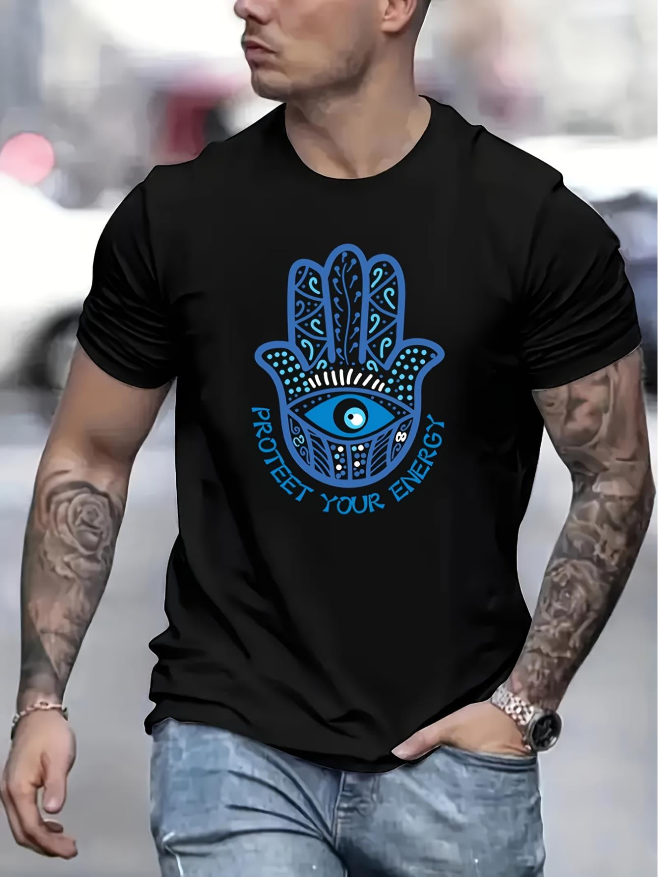 Your Energy Hasma Hand The Hand Of Fatima Evil Eye Print T Shirt, Tees For Men, Casual Short ...