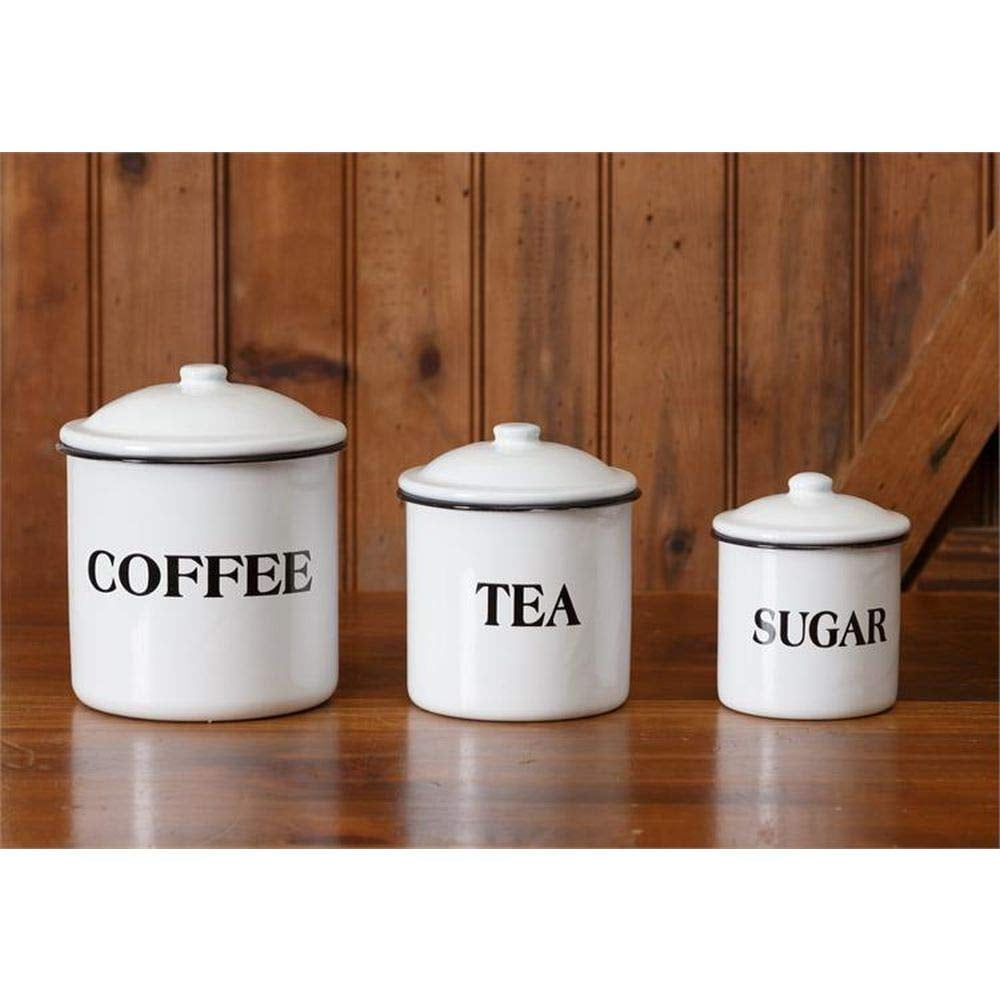 Your Heart's Delight Canisters, Coffee, Tea, Sugar White Enamelware ...