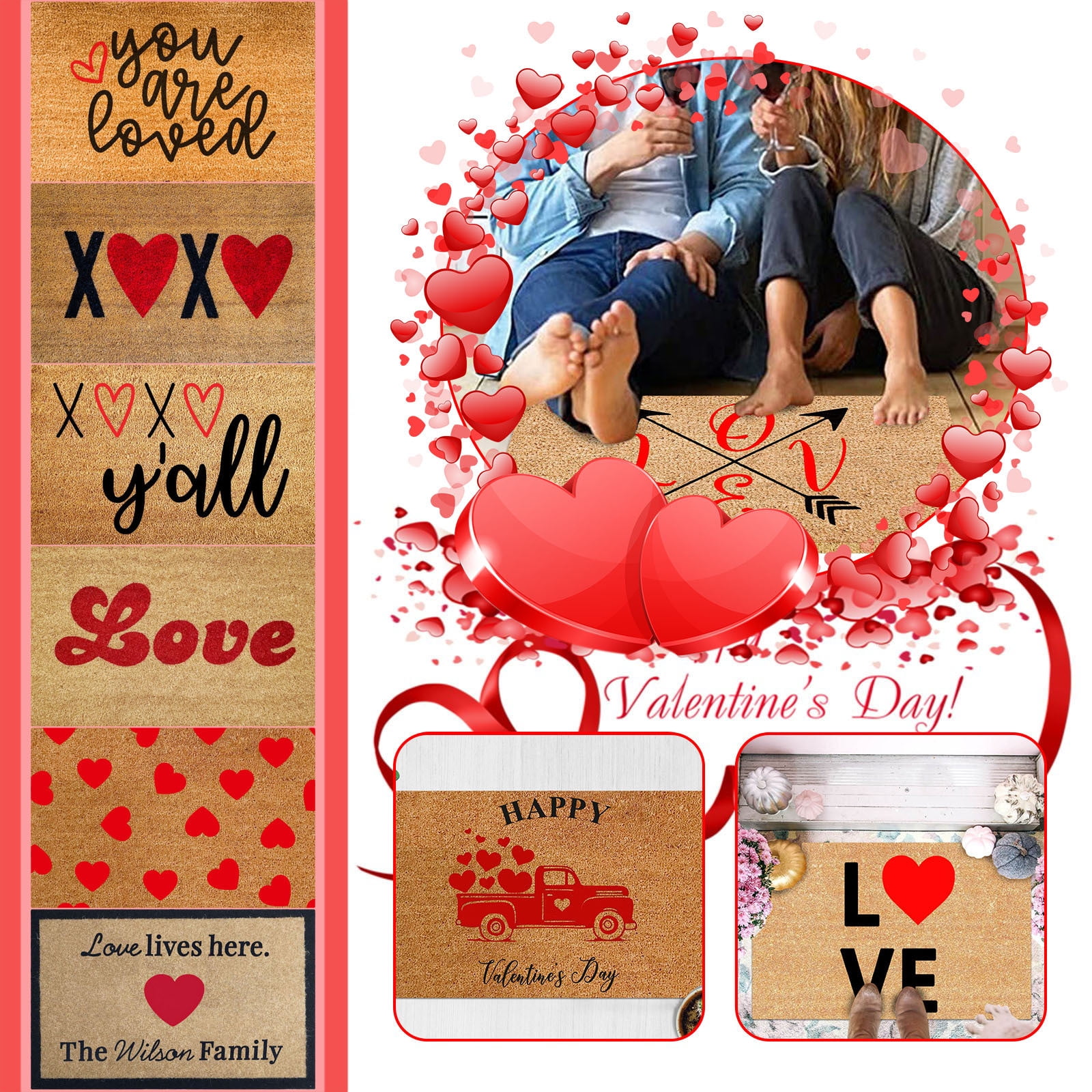 Your Holiday Valentine's Day Area Rug, Red Heart Doormat, Love Heart ...