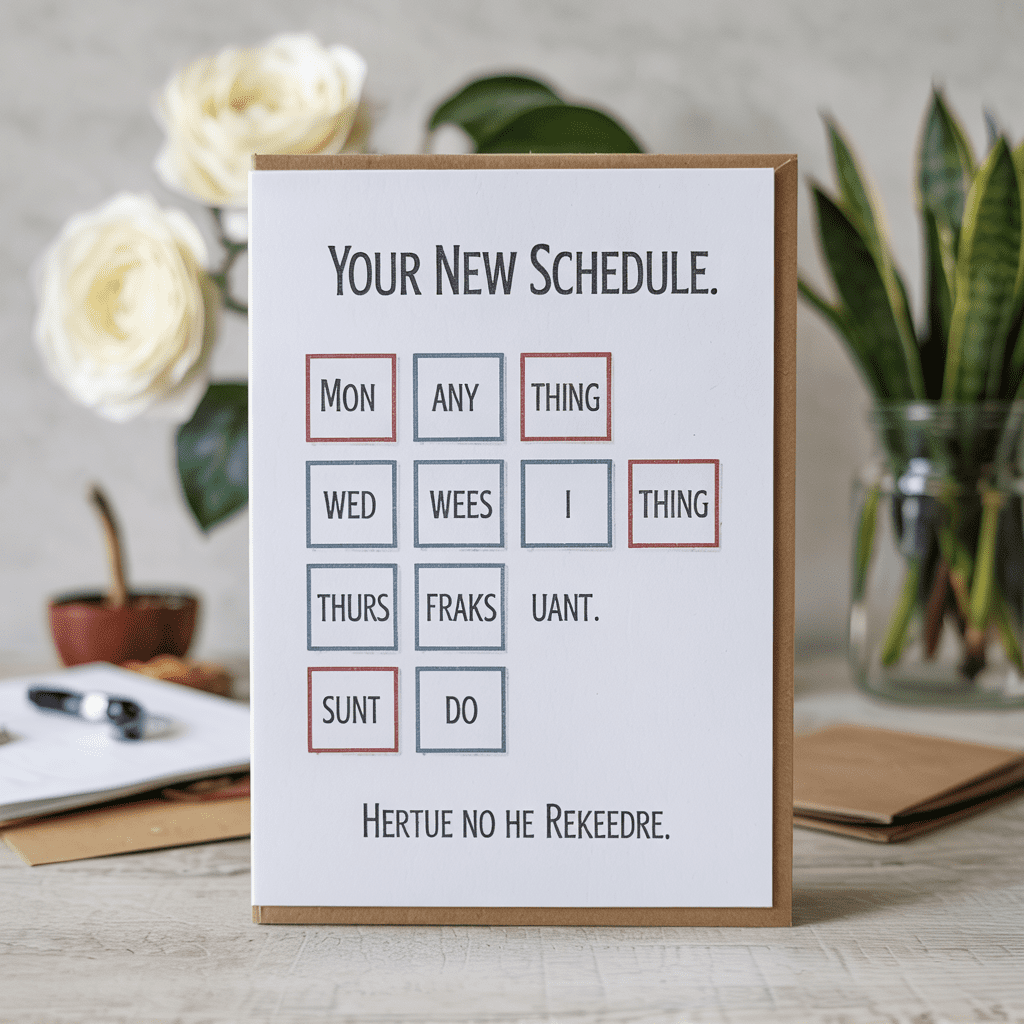 Your New Schedule Humorous Greeting Card - Blank Inside with Envelope ...
