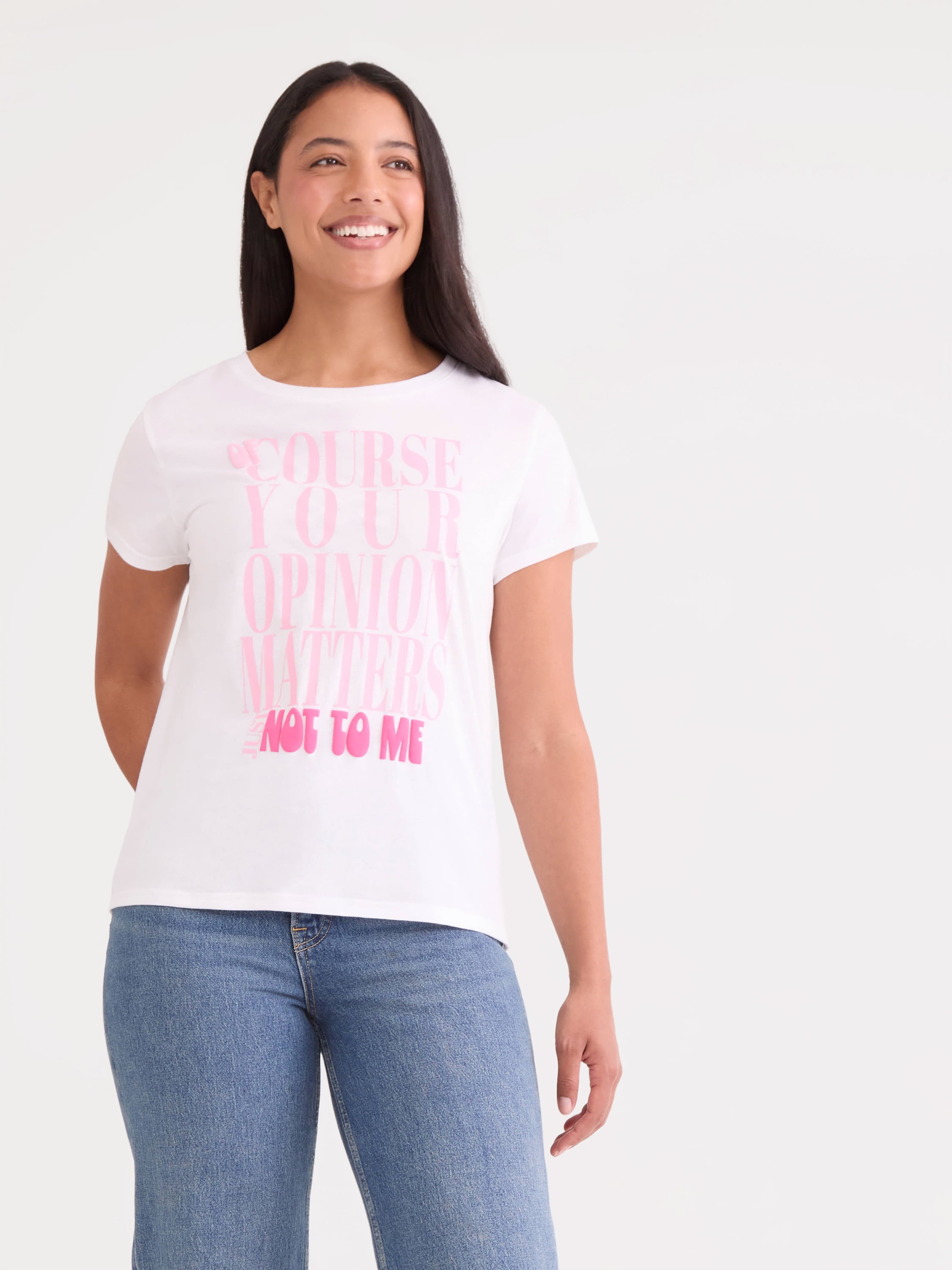 Your Opinion Matters Women's Graphic Tee with Short Sleeves, Sizes XXS ...