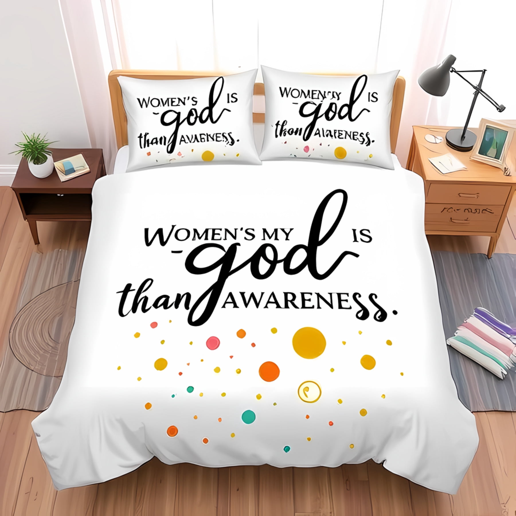 Your Space: 3-Piece White Duvet Cover Set with Bold Feminist Script ...