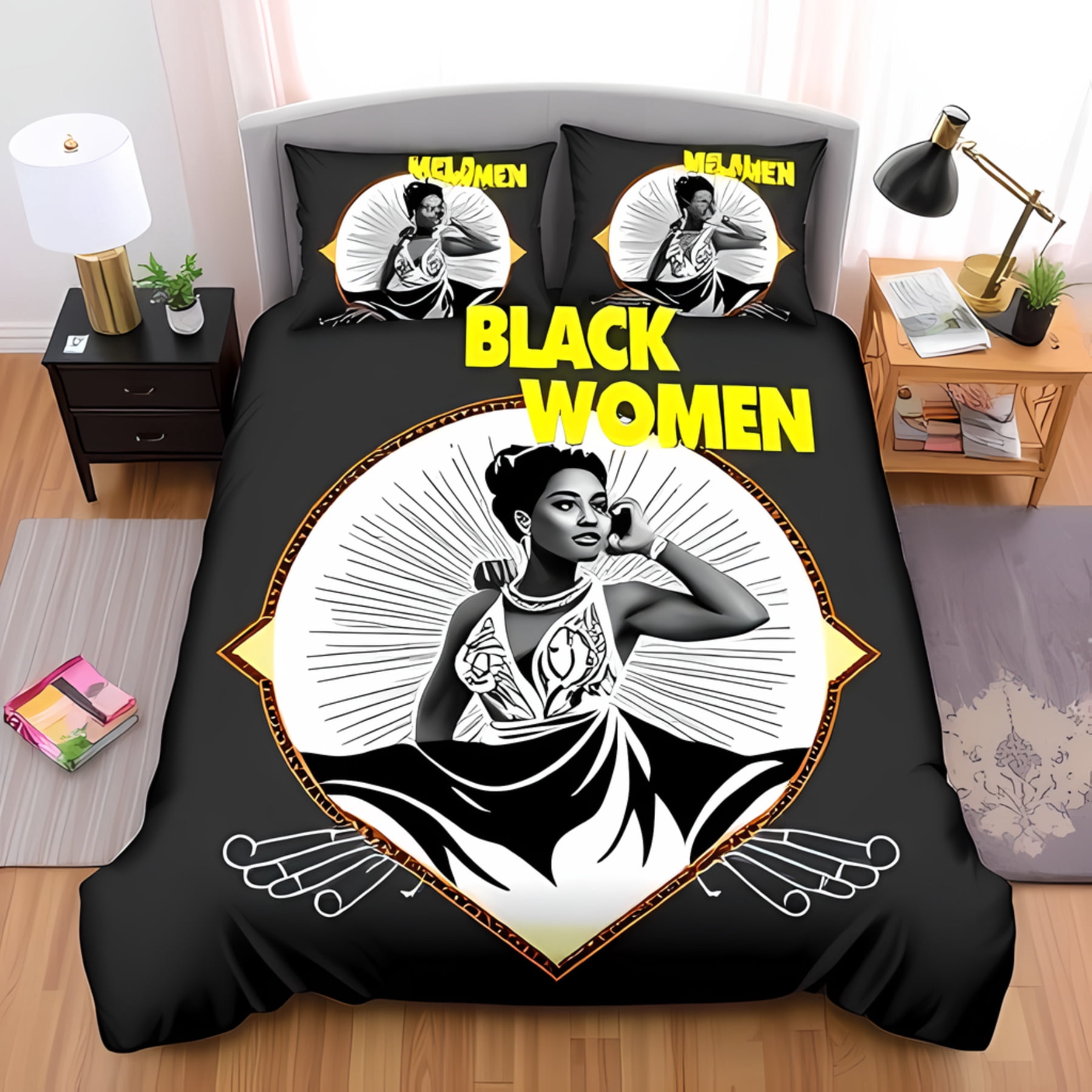 Your Space with Our 3-Piece Duvet Cover Set - Bold Black Women Graphic ...