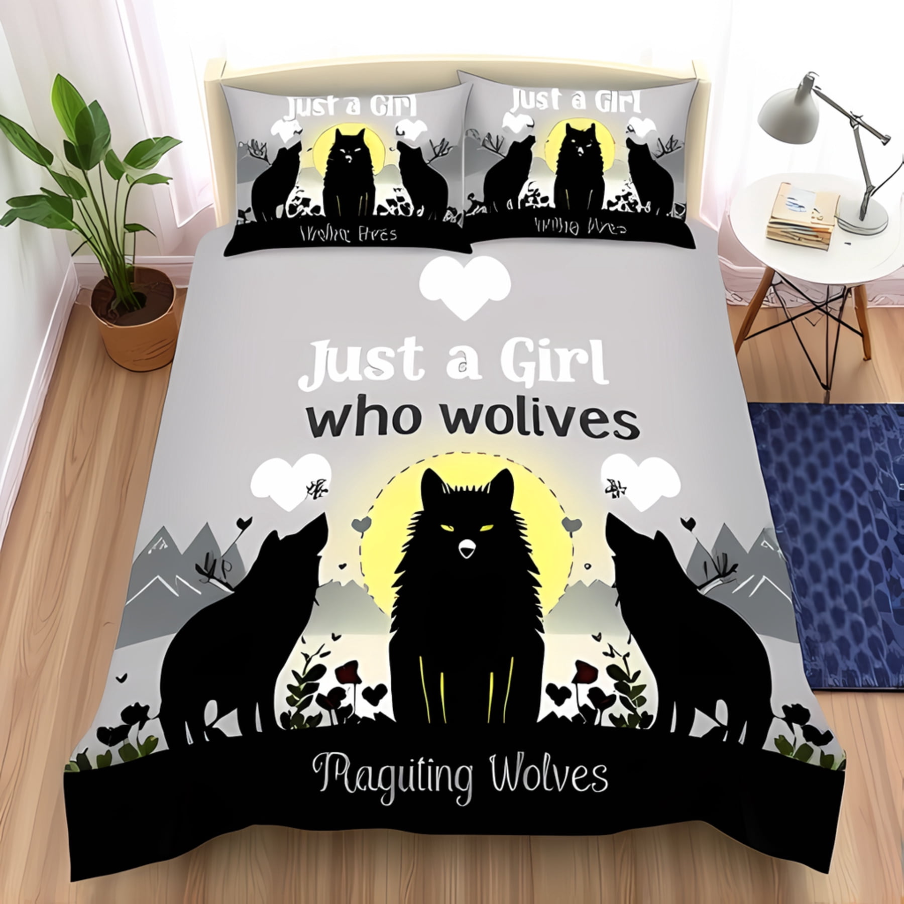 Your Space with Our 3-Piece Whimsical Wolf Duvet Cover Set for Girls ...