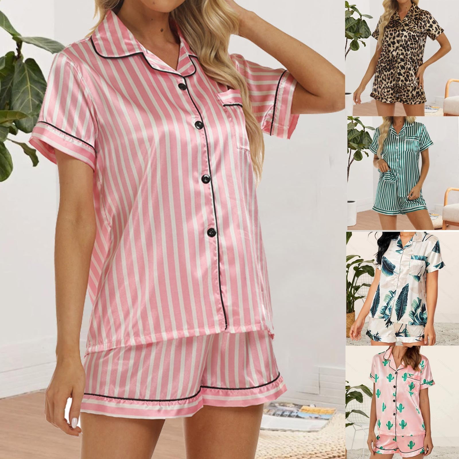 Your-Sty Silk Pajama Sets for Women Silk Short Sleeve Pajamas Satin 2 ...