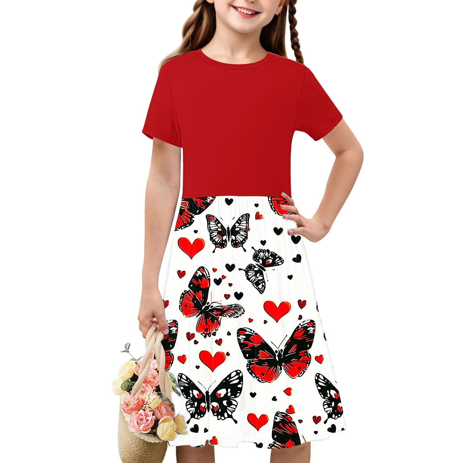 Your-Sty Toddler Girls Cute Splicing Print Stretchy A-Line Dress Short ...