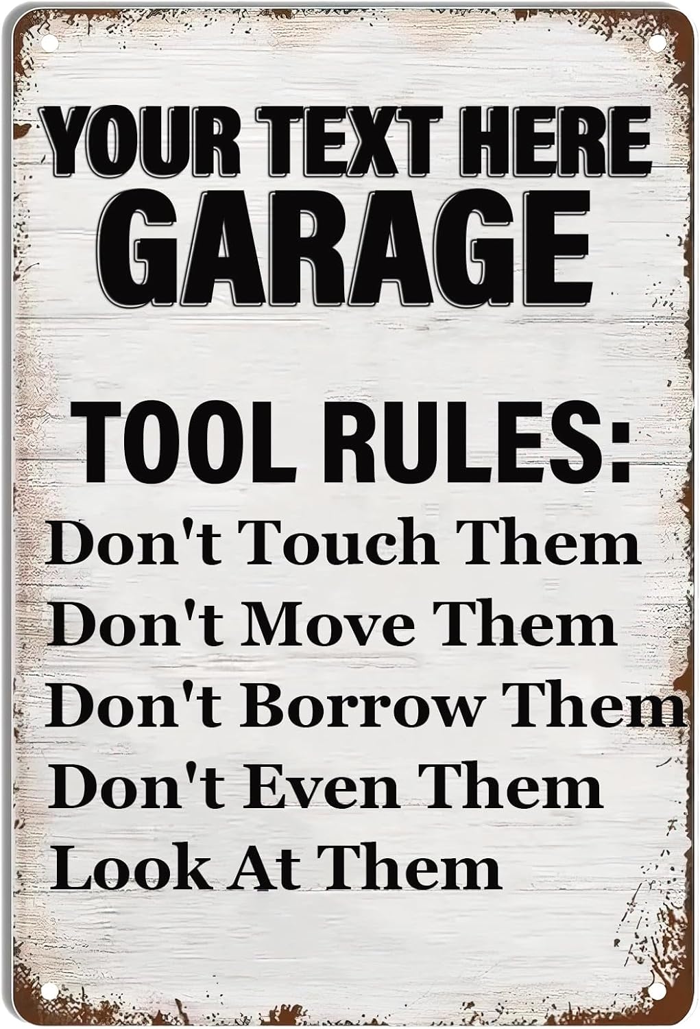 Your Text Here Garage Decor Vintage Metal Sign Tool Rules Retro Metal ...