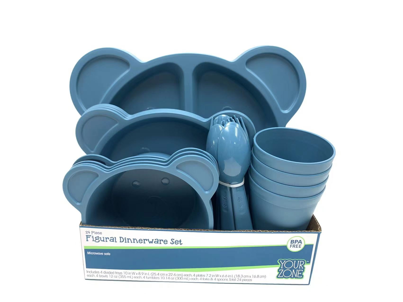 Your Zone 24 Piece Plastic Dinnerware Set for Kids, Bear Shape, with 4 ...