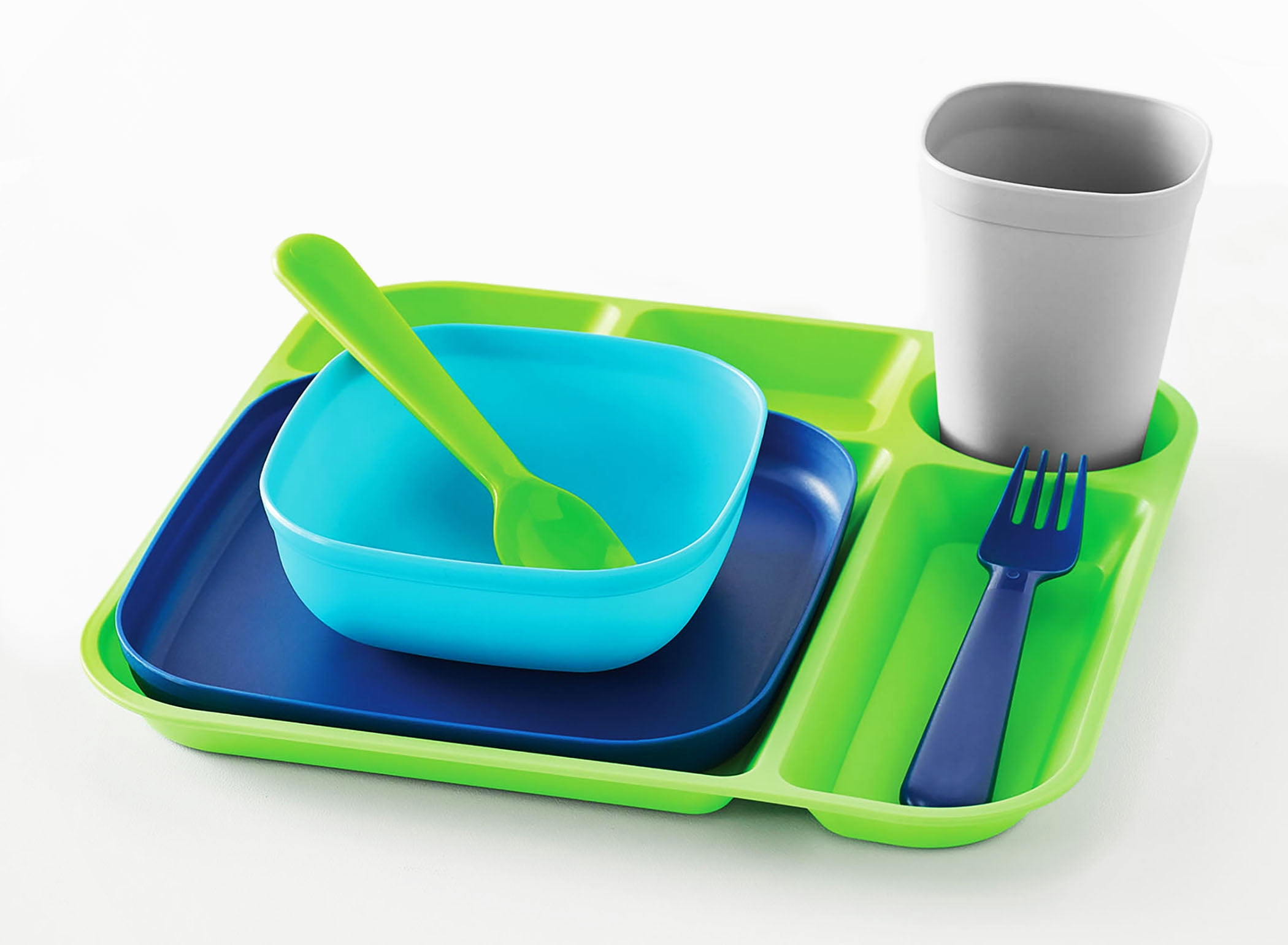 Your Zone 24pc Kids' Reusable Dishware Set: Trays, Bowls, Plates, Cups ...