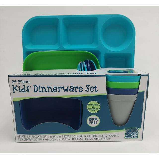Your Zone 24 Piece Plastic Dinnerware Set for Kids with 4 each Trays ...