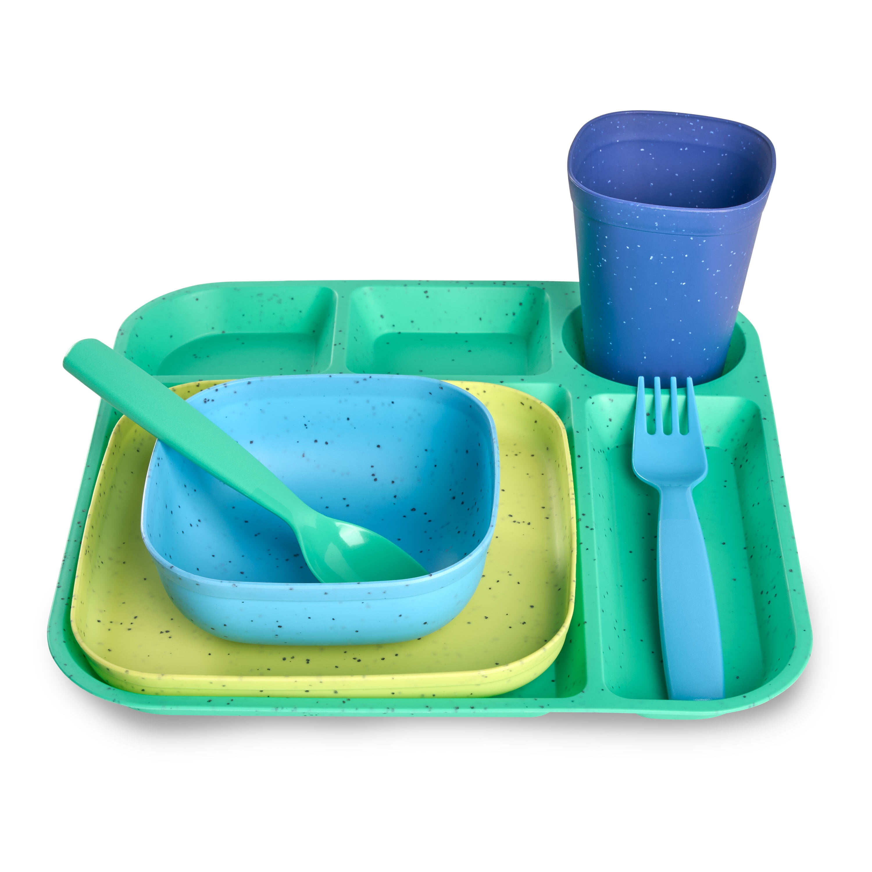 Your Zone 24-Piece Plastic Kids Dinnerware Set with Plates, Bowls, Cups ...