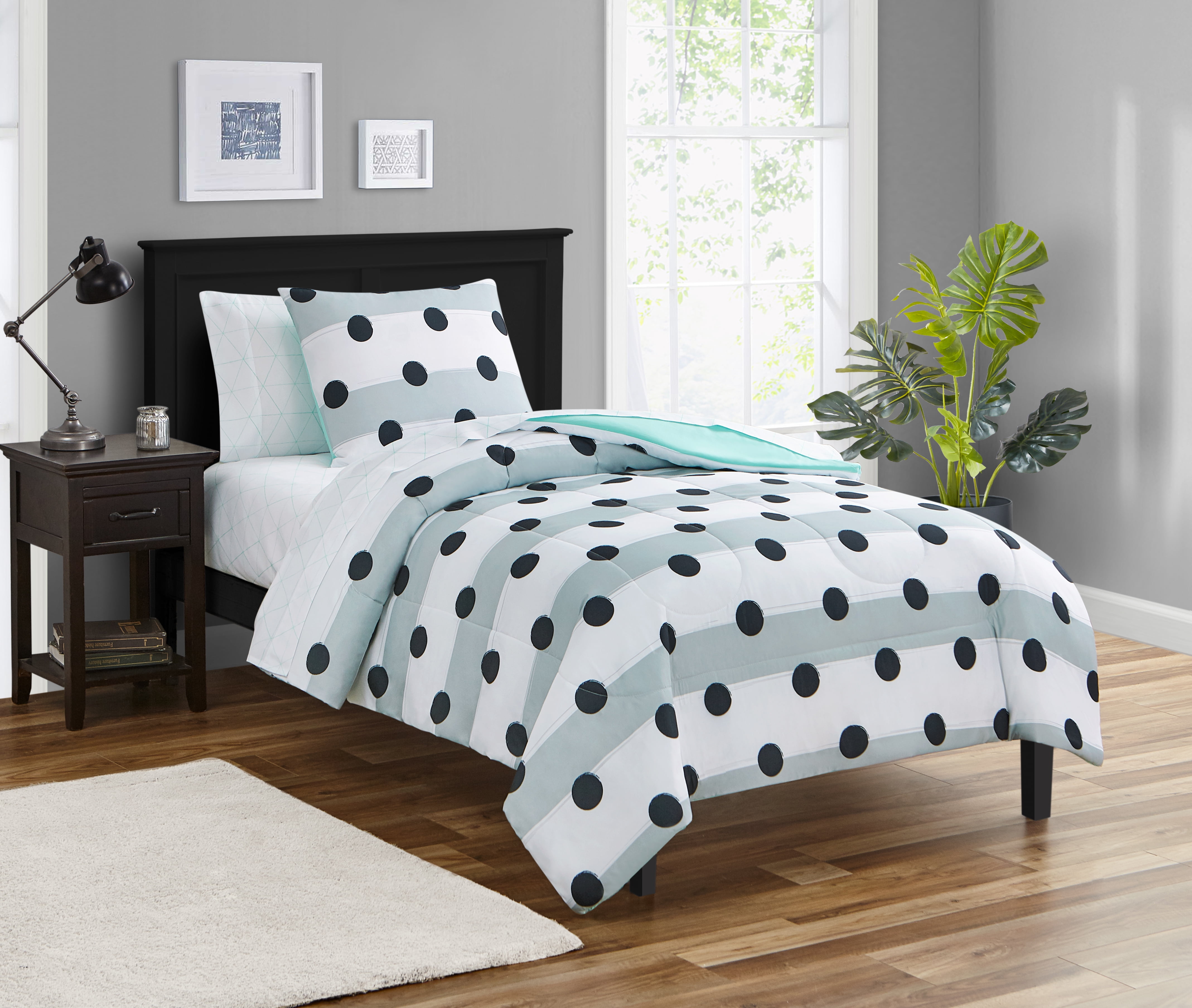 Your Zone 5-Piece Geometric Stripe Dot Bedding Set, Twin, Reversible ...