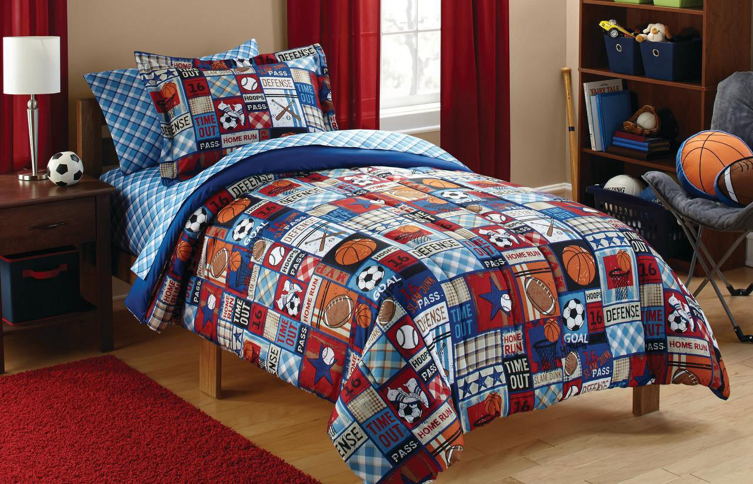 Your Zone Sports Bed in a Bag Blue Twin Comforter Set with Sheets and ...