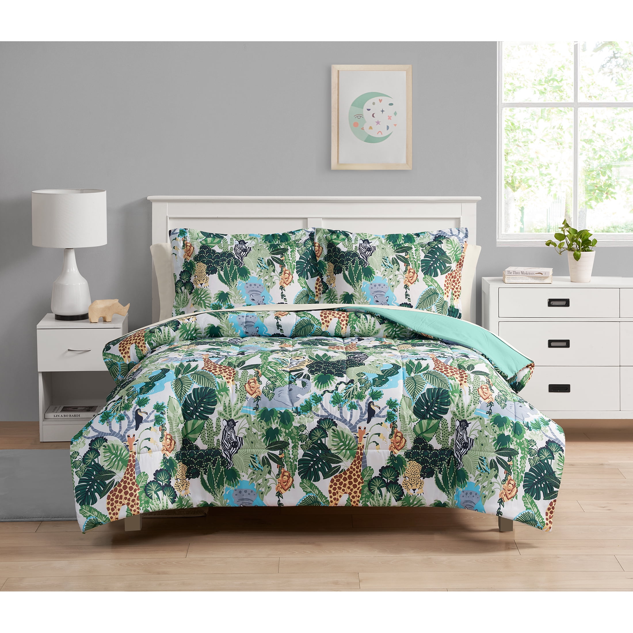 Your Zone 7 Piece Green Jungle Polyester Bedding Set for Kids, Unisex ...