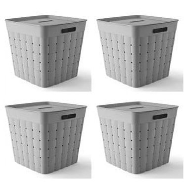 Your Zone Child and Teen Plastic Wide Weave Gray Stacking Storage Bin ...