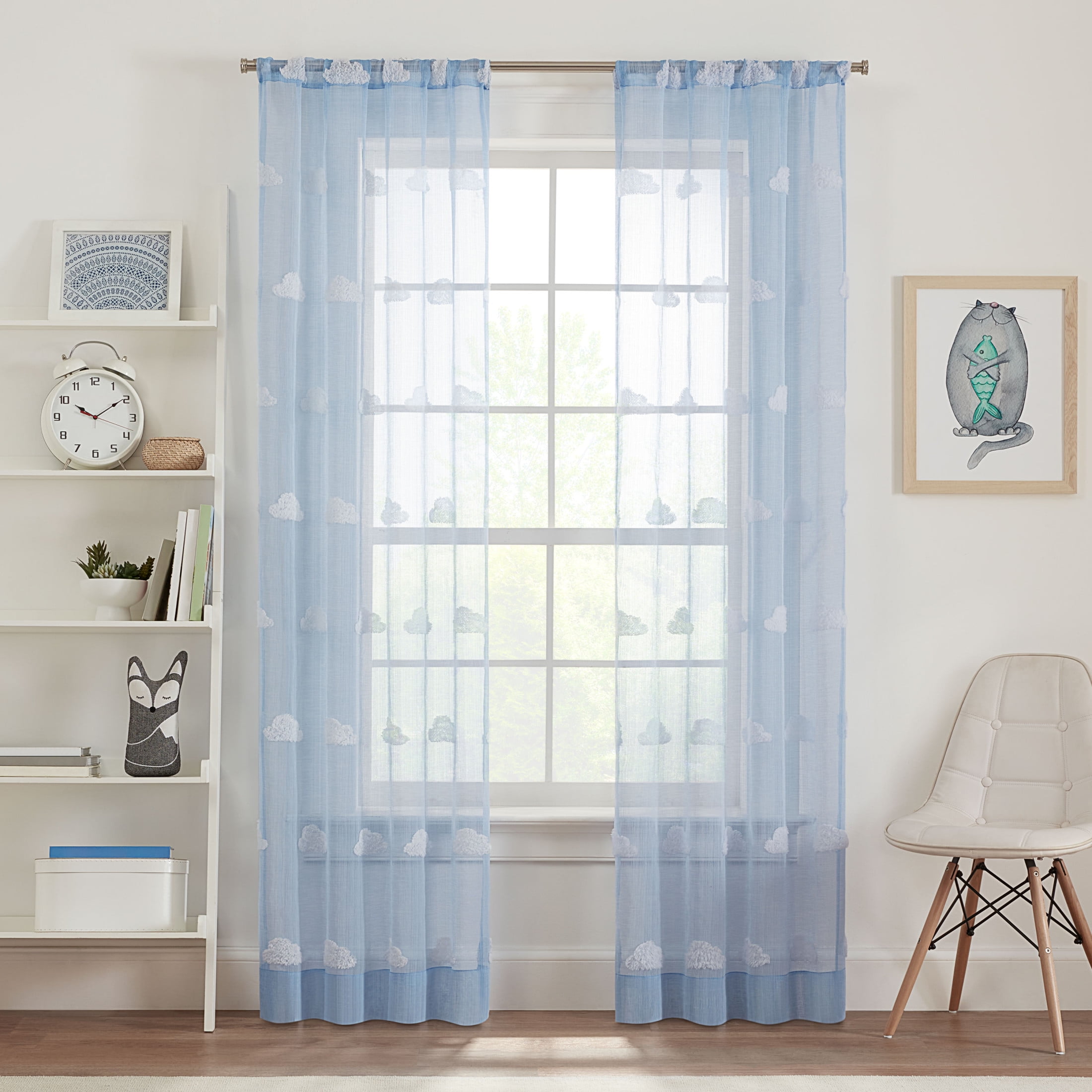 Your Zone Clipped Cloud Sheer Curtain Panel, Blue Ash, 38"W x 95"L ...
