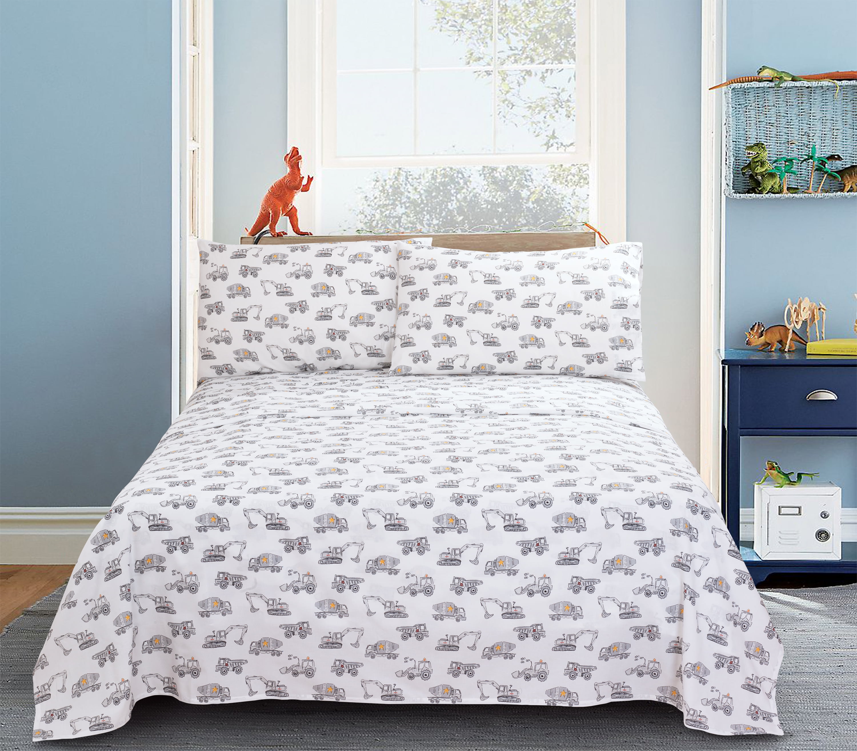Your Zone Cotton Percale 220 Thread Count Sheet Set, White Construction ...