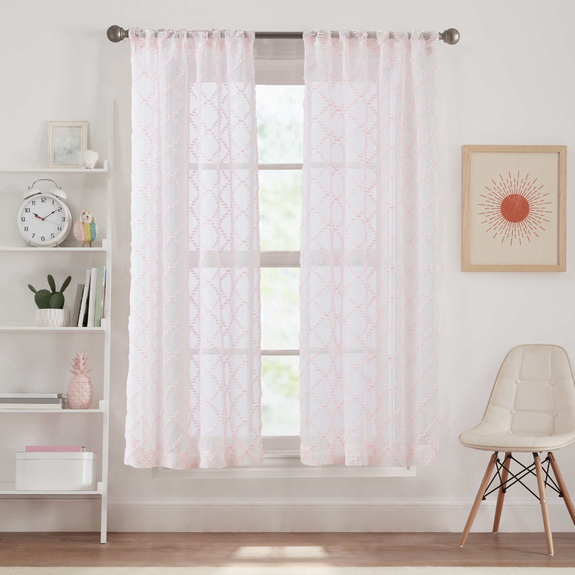 Your Zone Diamond Clip Sheer Single Curtain Panel, Pink Starlight, 38"W ...