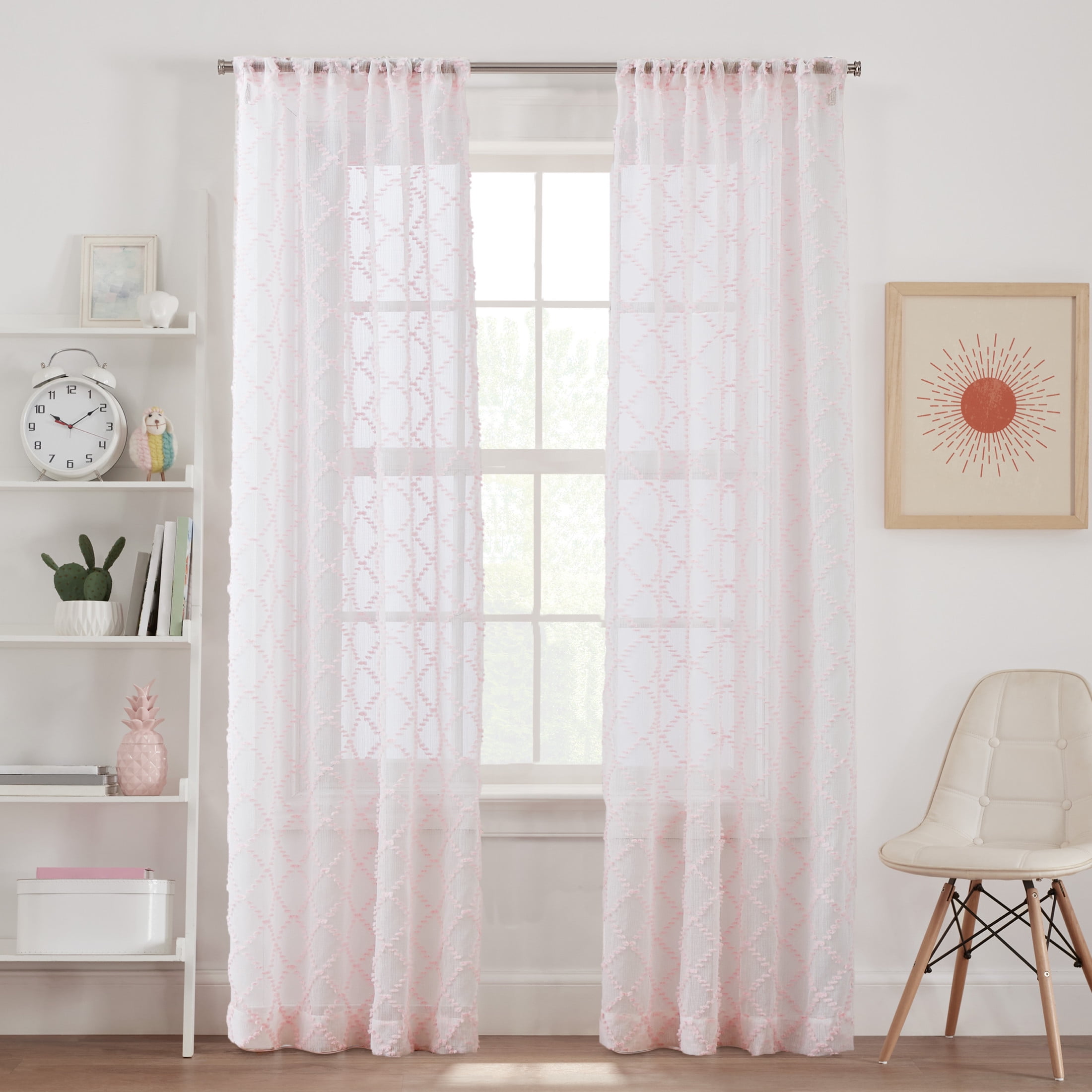Your Zone Diamond Clip Sheer Single Curtain Panel, Pink Starlight, 38"W ...