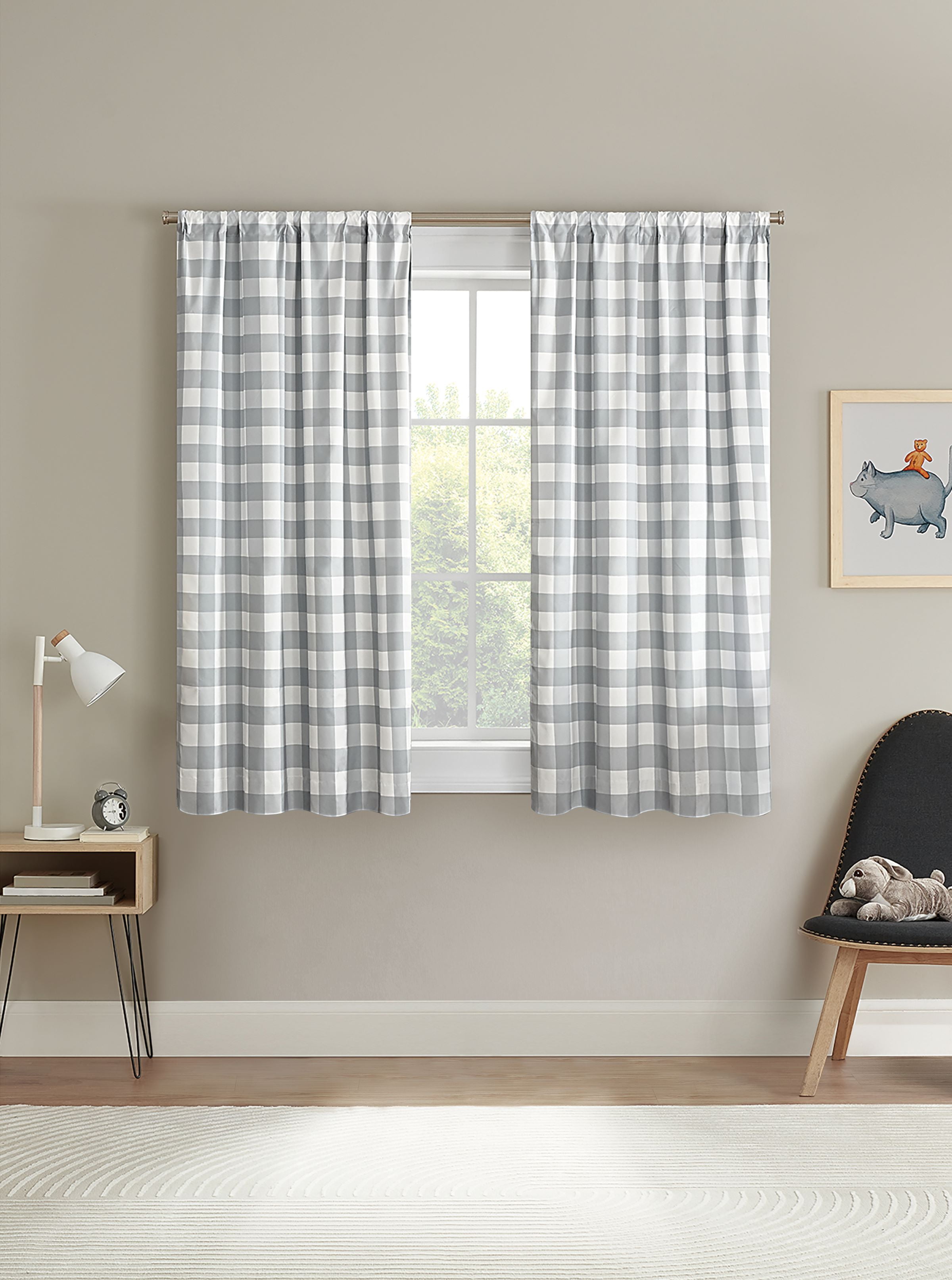 Your Zone Gingham Plaid Blackout Curtain Panel Pair, Set of 2, Gray, 37" W x 63" L - Walmart.com