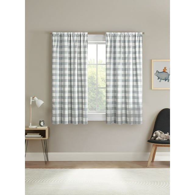 Your Zone Gingham Plaid Blackout Curtain Panel Pair, Set of 2, Gray, 37 ...