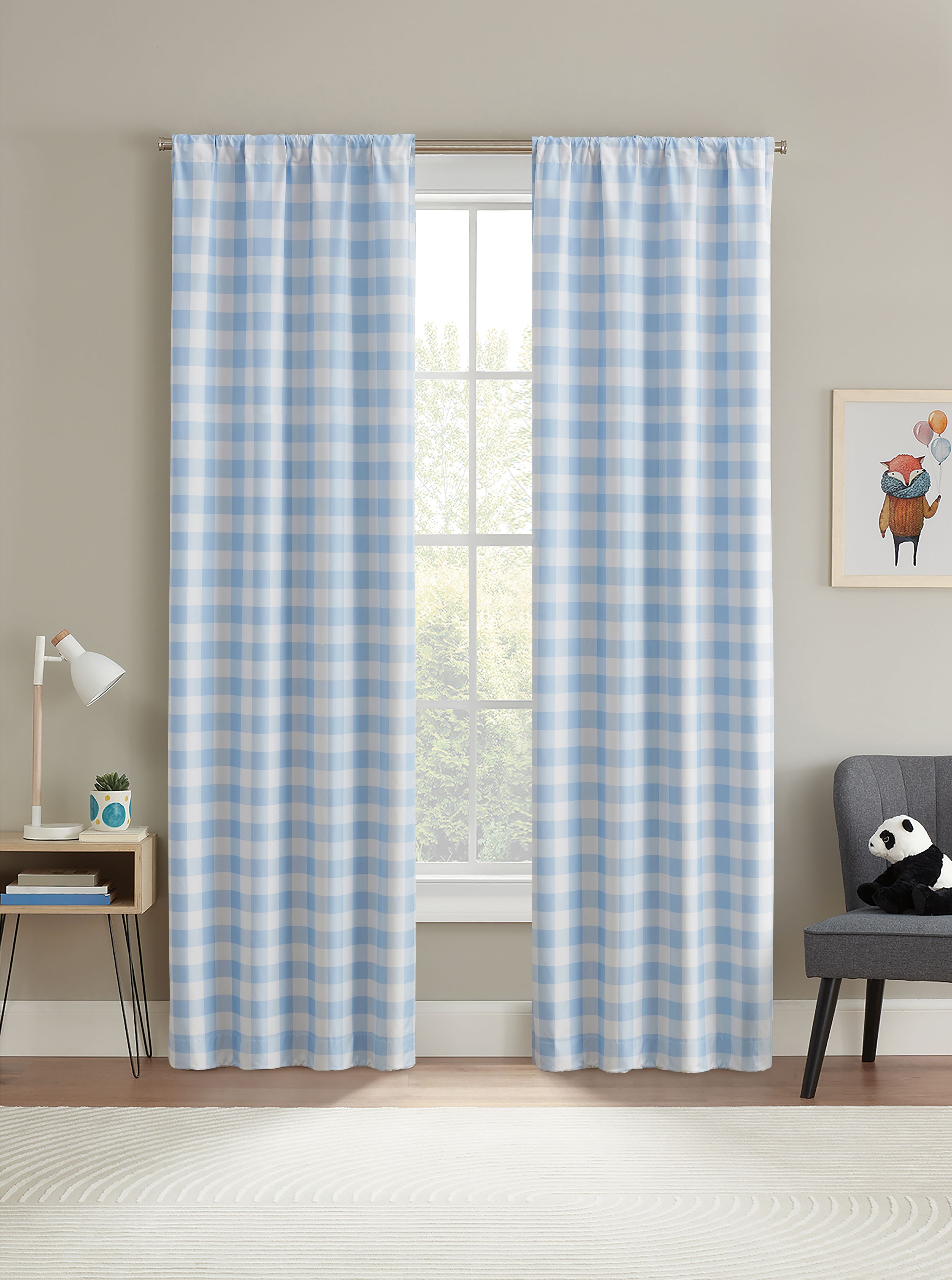 Your Zone Gingham Plaid Blackout Curtain Panel Pair, Set of 2, Light ...