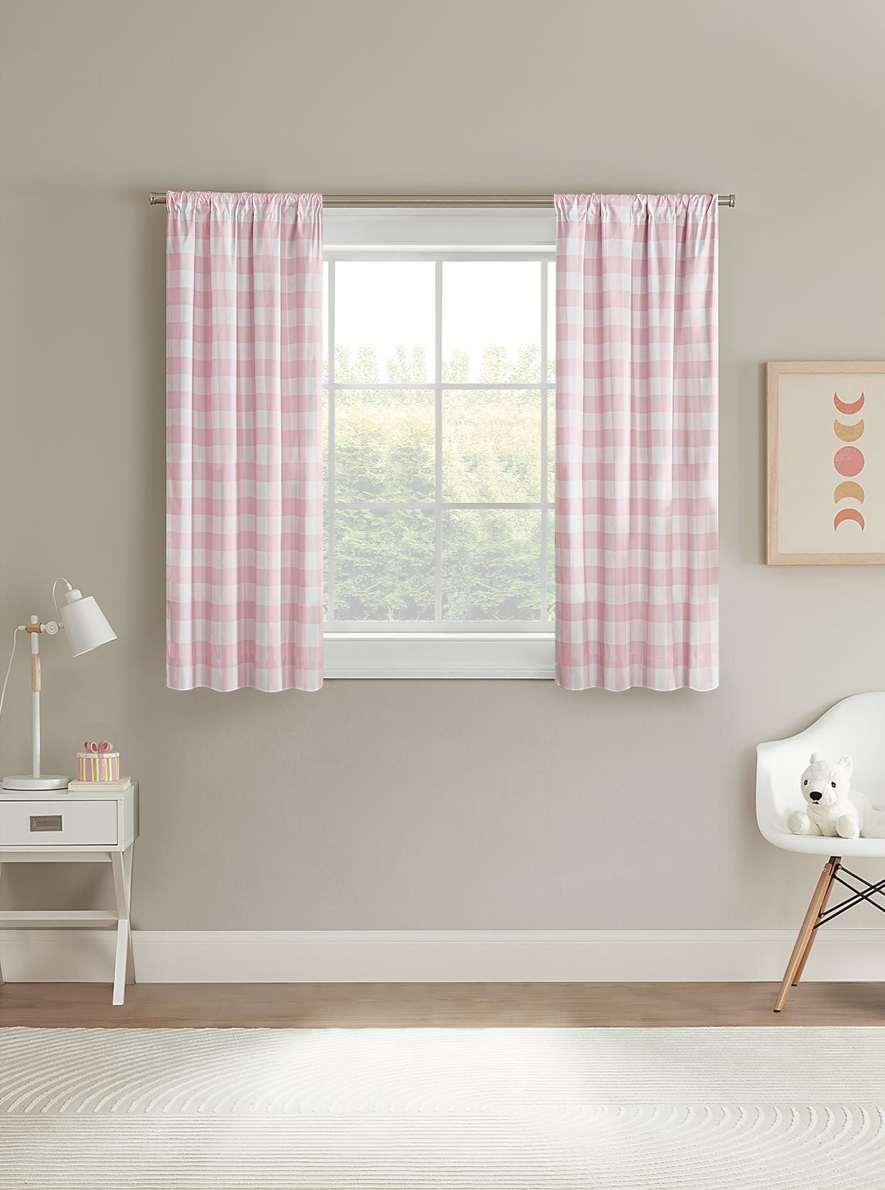 Your Zone Gingham Plaid Blackout Curtain Panel Pair, Set of 2, Pink, 37 ...