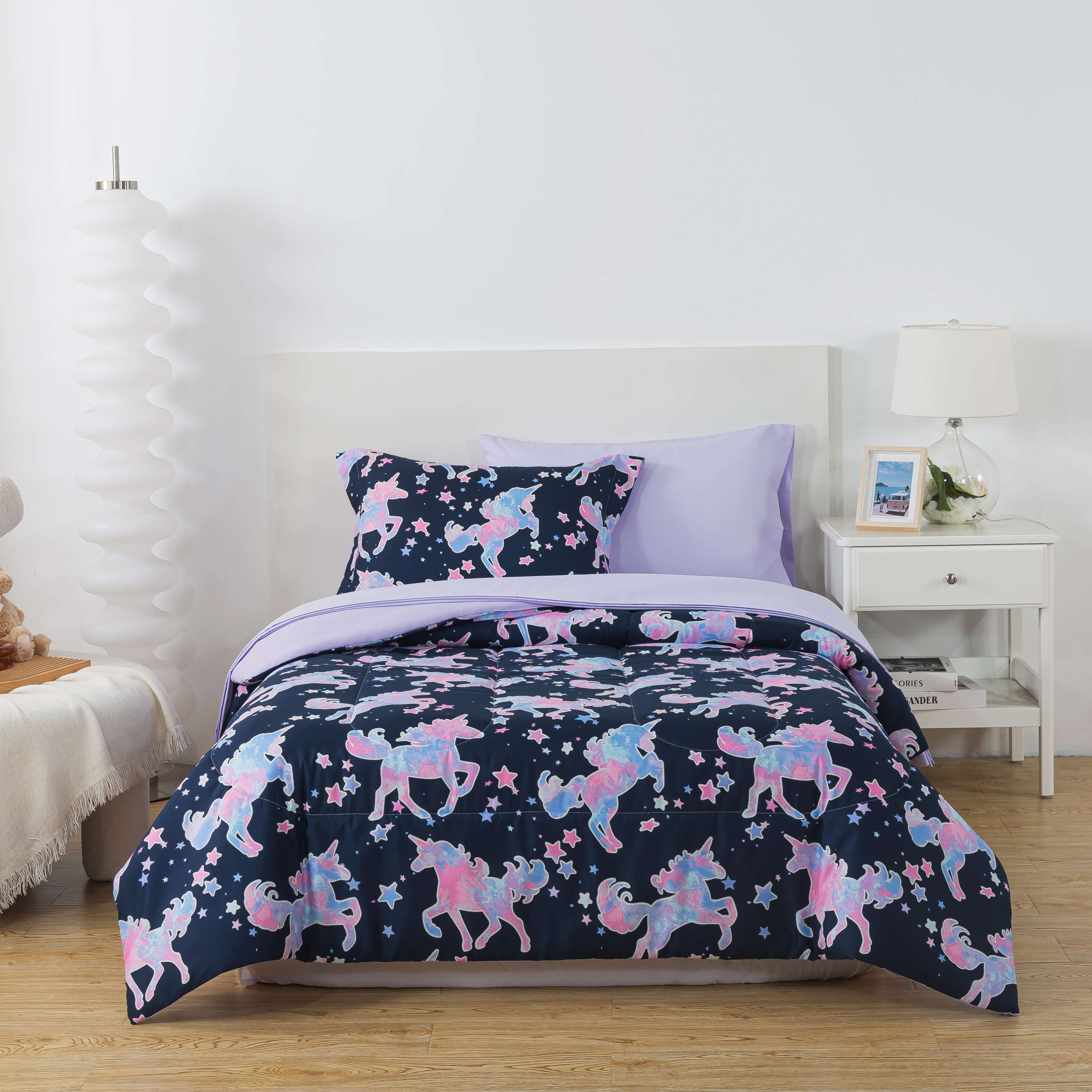 Your Zone Glow-in-the-Dark Unicorn Twin 5-Piece Bedding Set for Kids ...