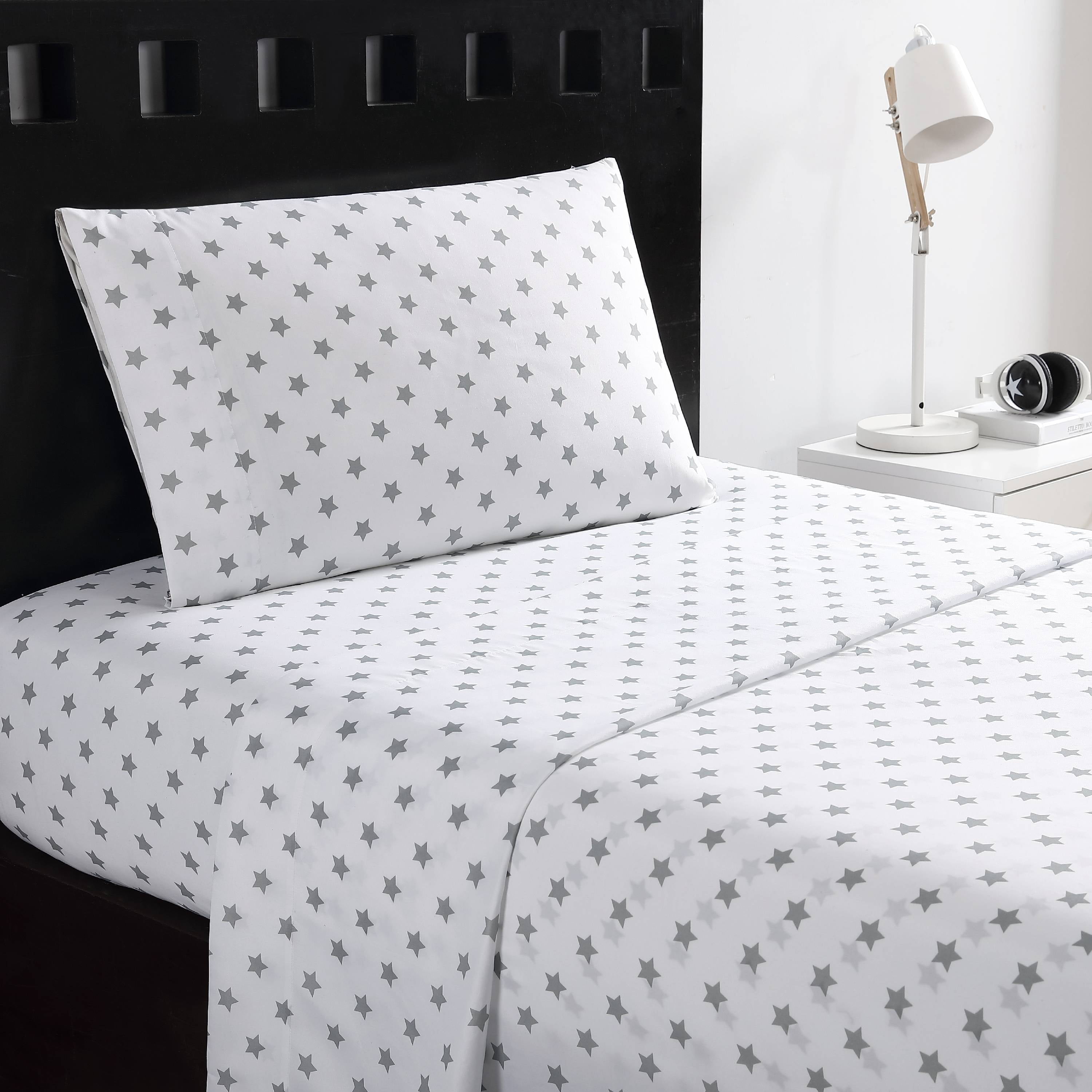 Your Zone Gray Star 4-Piece Polyester Sheet Set, Full - Walmart.com