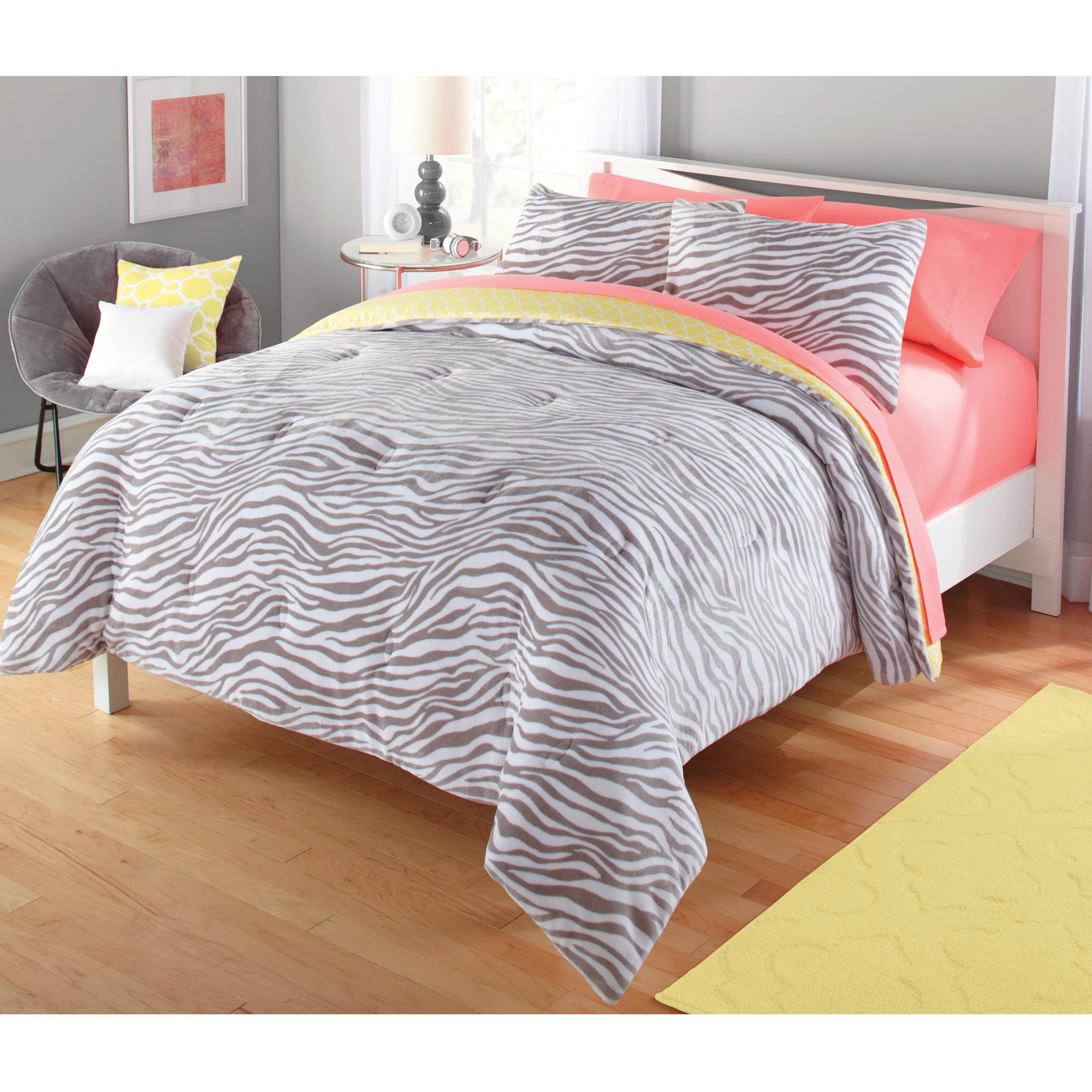 Your Zone Gray & Yellow Zebra Comforter Set, 1 Each - Walmart.com
