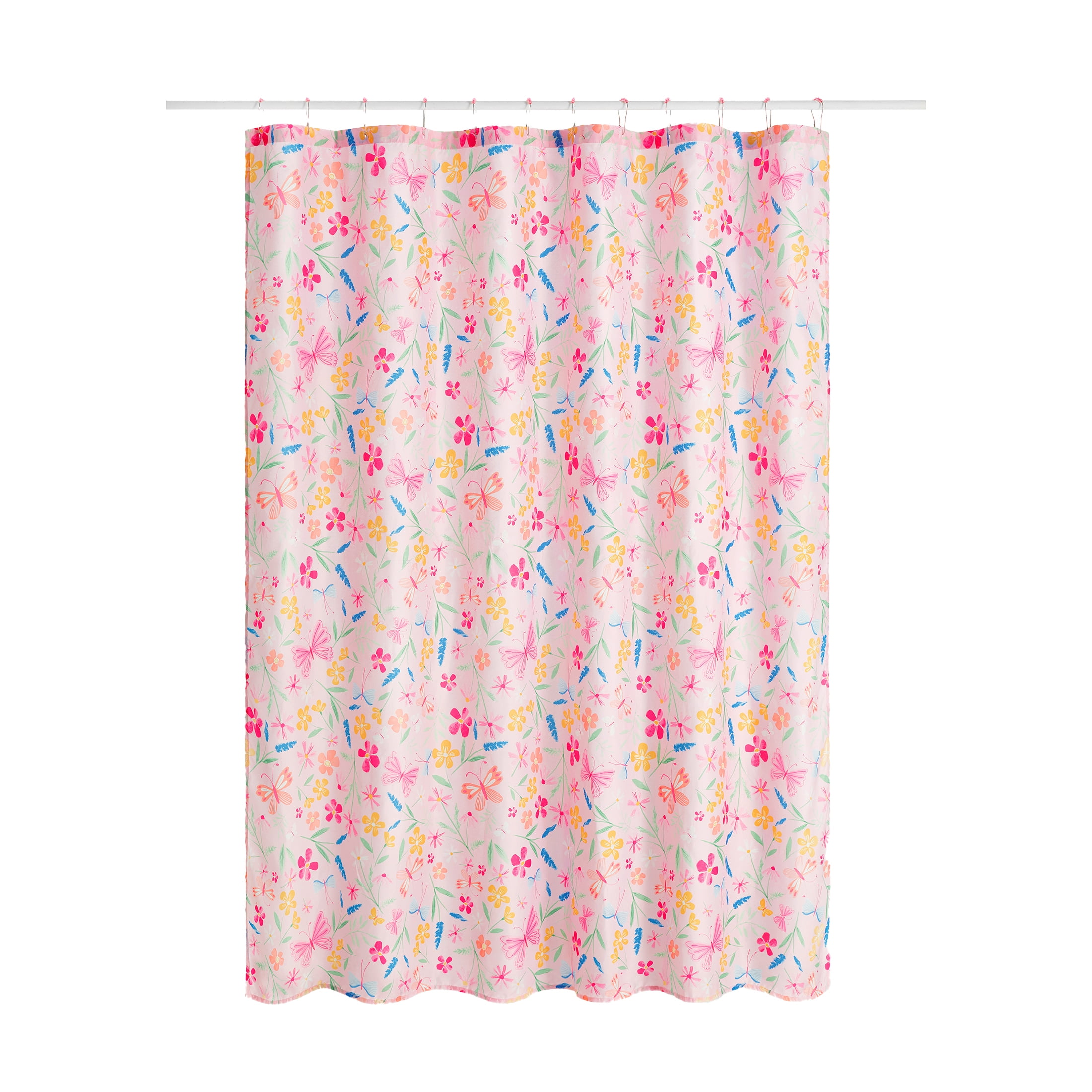 Your Zone Floral Shower Curtain with Hooks, 70x70 inches, Polyester ...