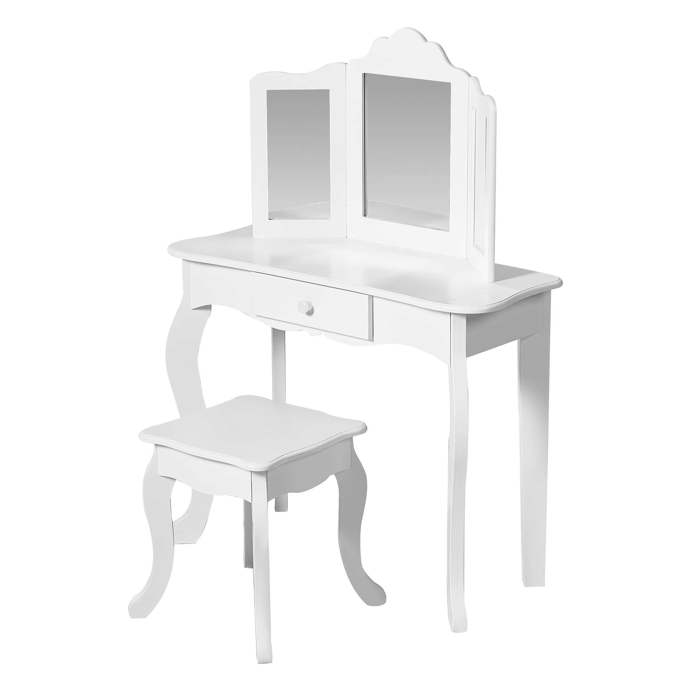 Your Zone Kids Makeup Vanity With Table and Stool Set, White Color ...