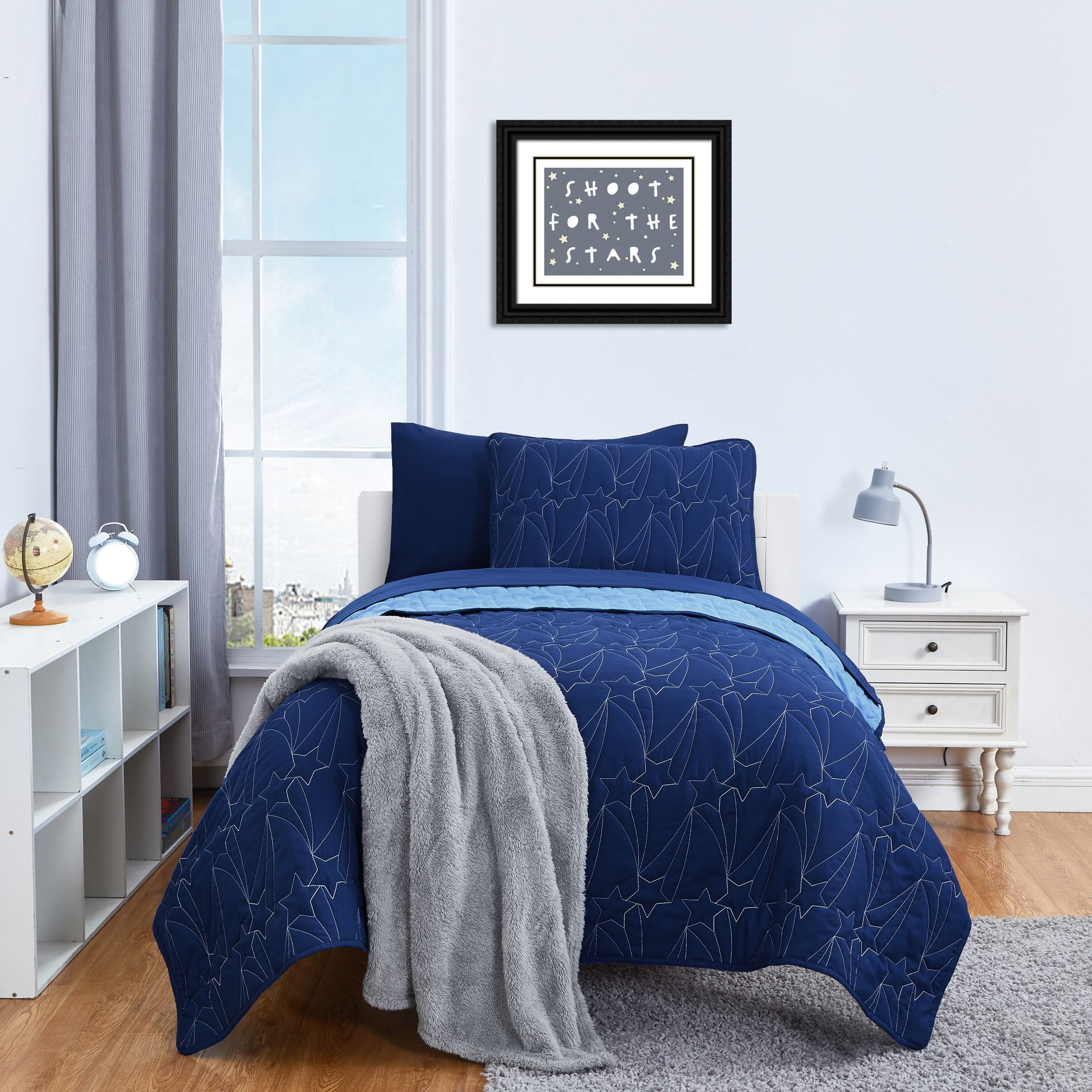 Free Shipping! Your Zone Kids Reversible Quilt Set with Sheets Navy ...