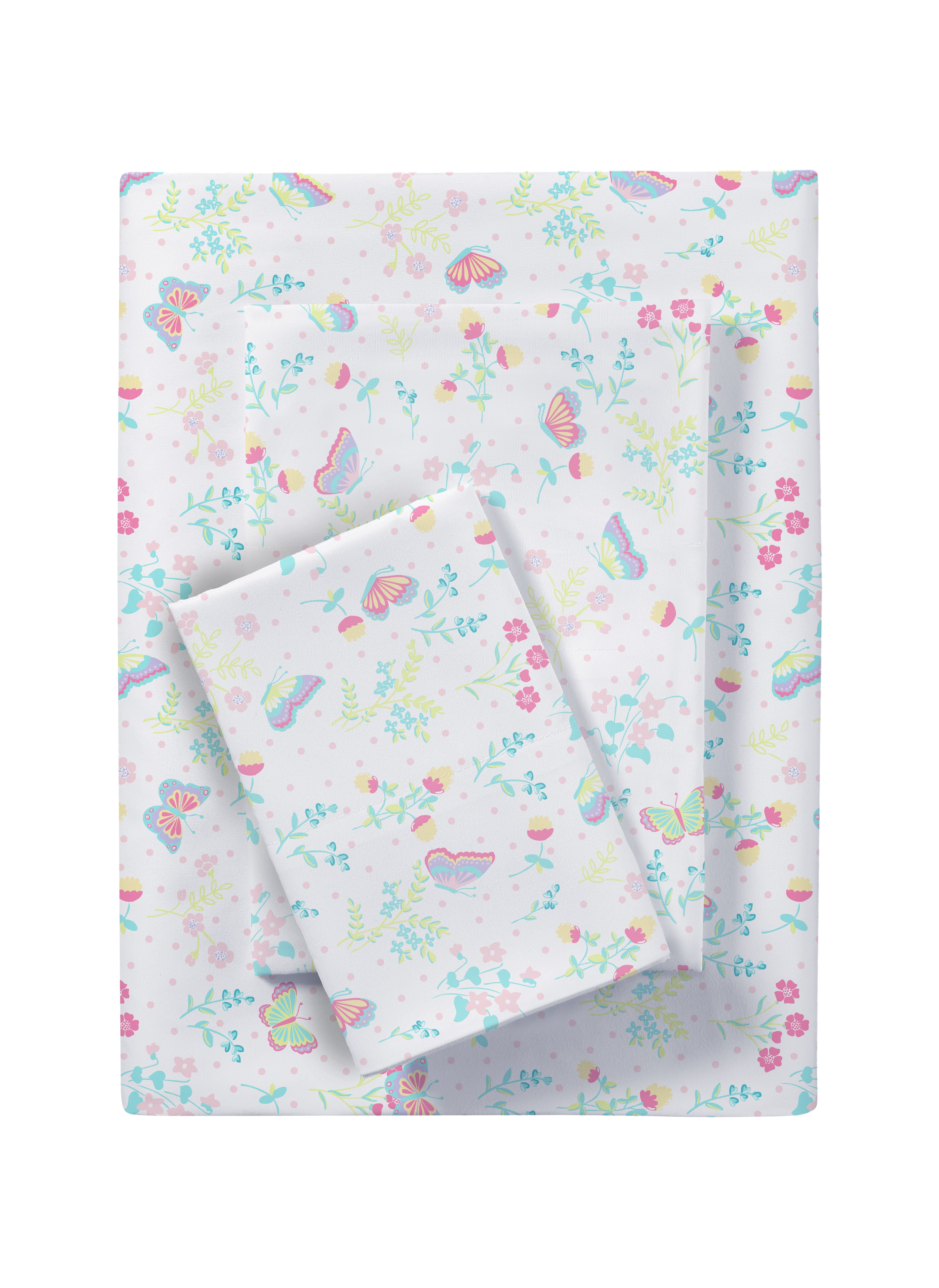Your Zone Kids Soft Microfiber Sheet Sets, Floral Butterfly, Twin, 3 ...