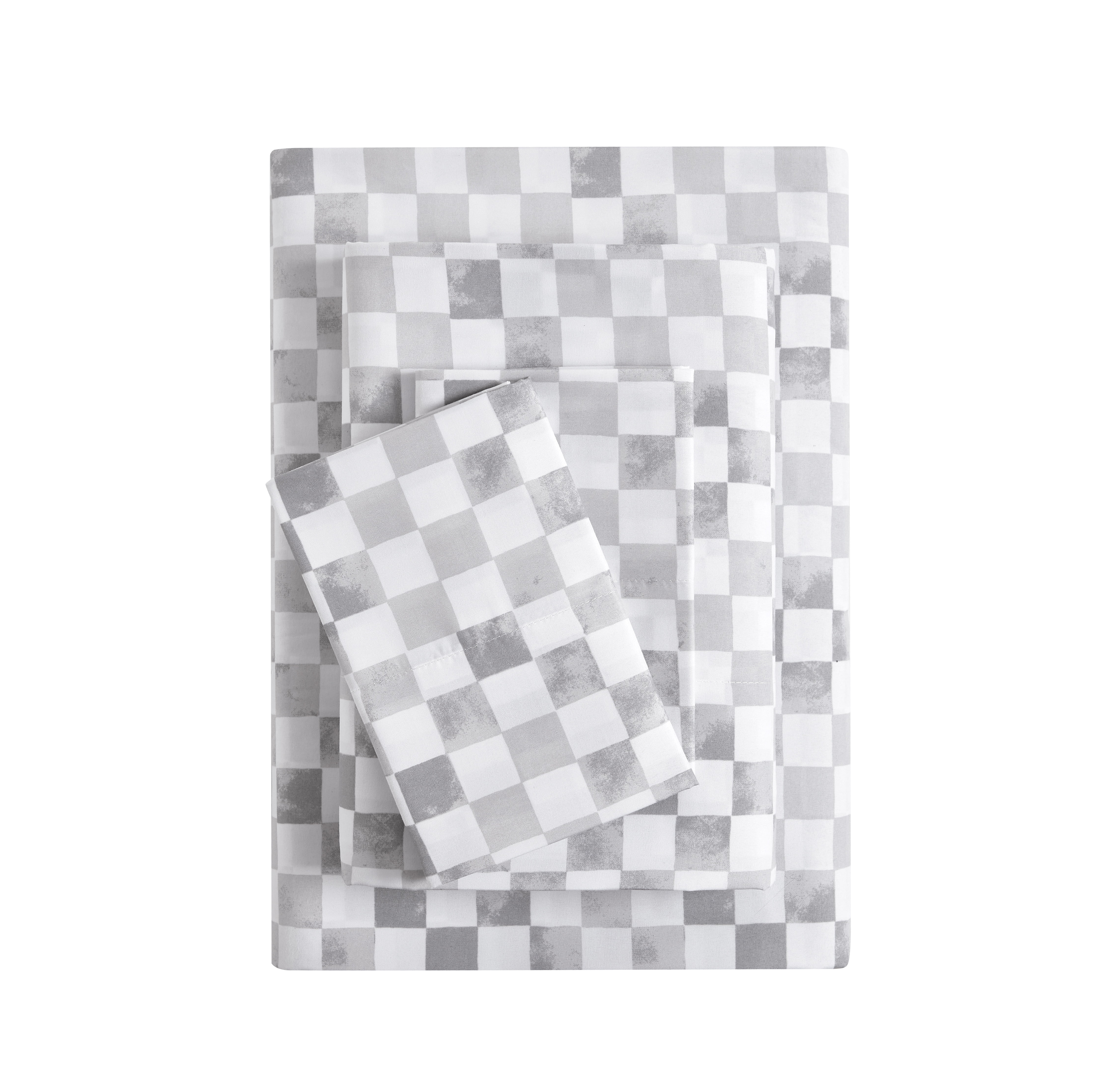Your Zone Kids Microfiber Sheet Set Full Gray Check 4 Piece Includes ...