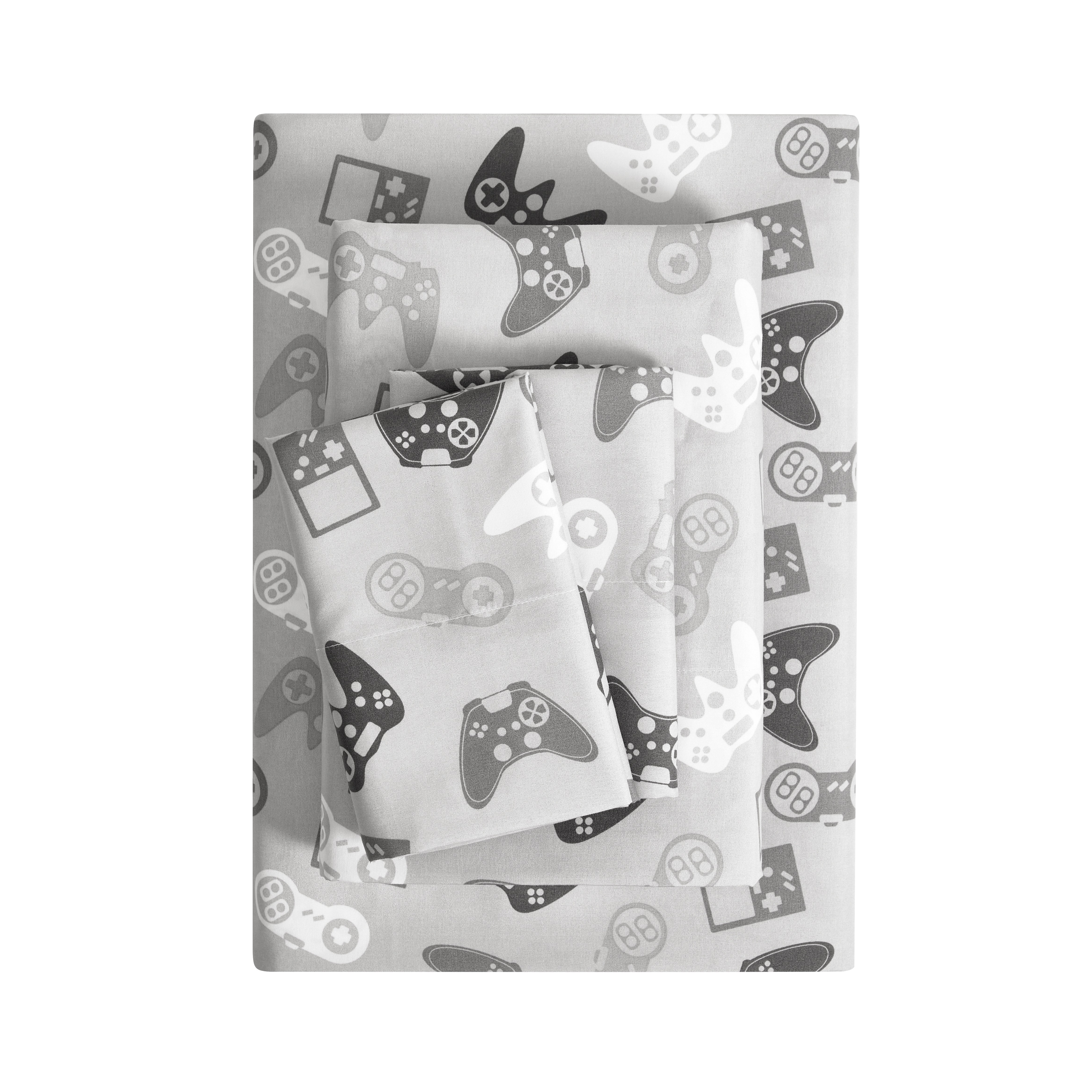 Your Zone Kids Super Soft Microfiber Sheet Set, Gray Gamer, Full, 4 ...