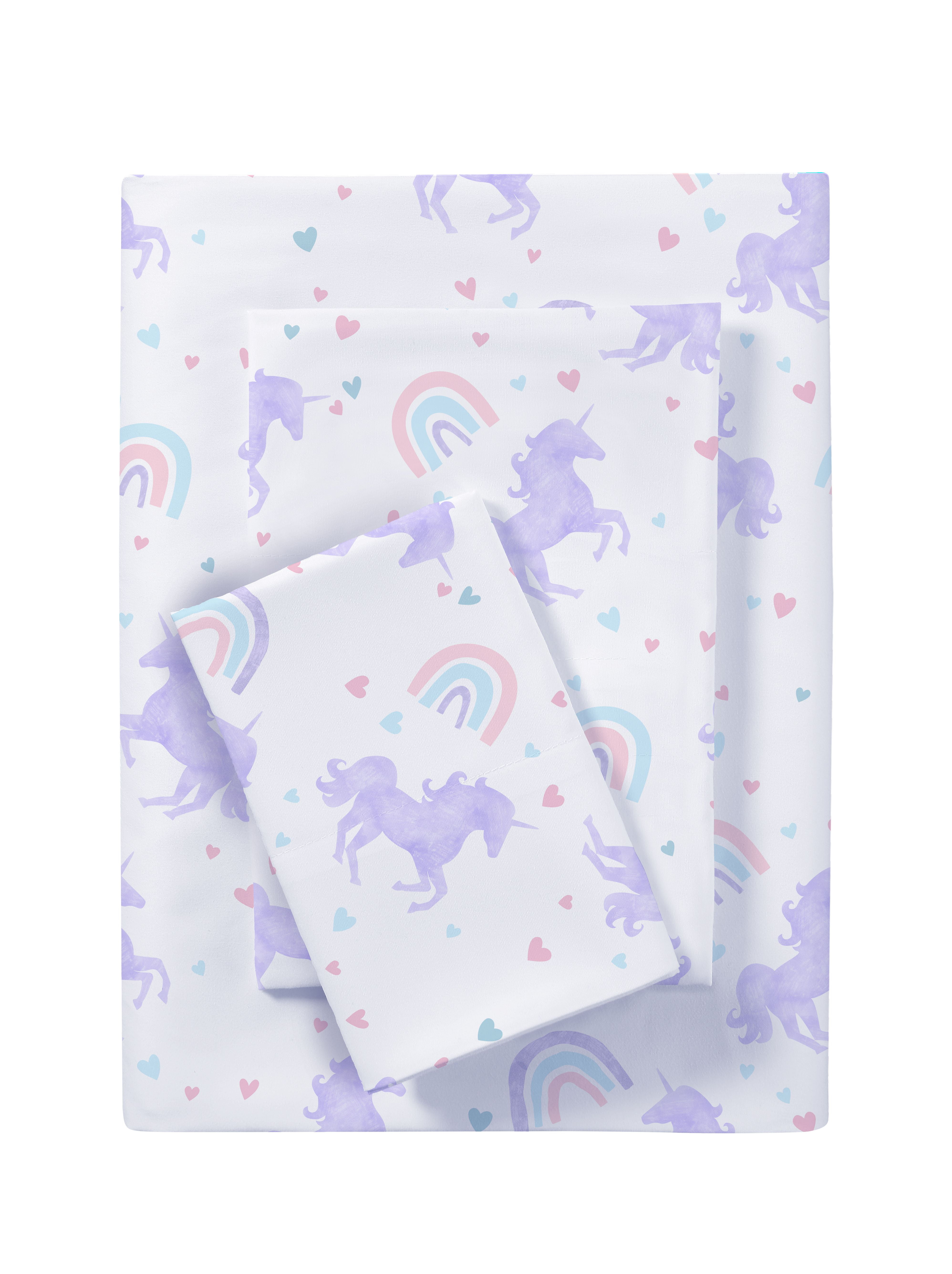Your Zone Kids Super Soft Microfiber Sheet Set Twin Purple Unicorn 3 ...