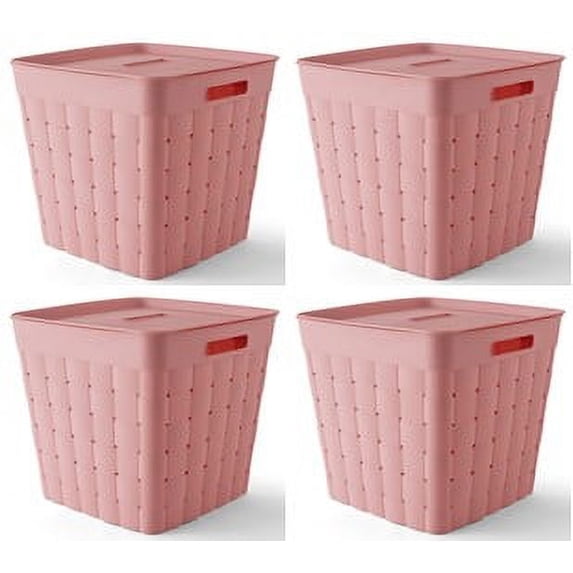 Your Zone Large Wide Weave Stacking Bin, Pink, 4/Case - Walmart.com