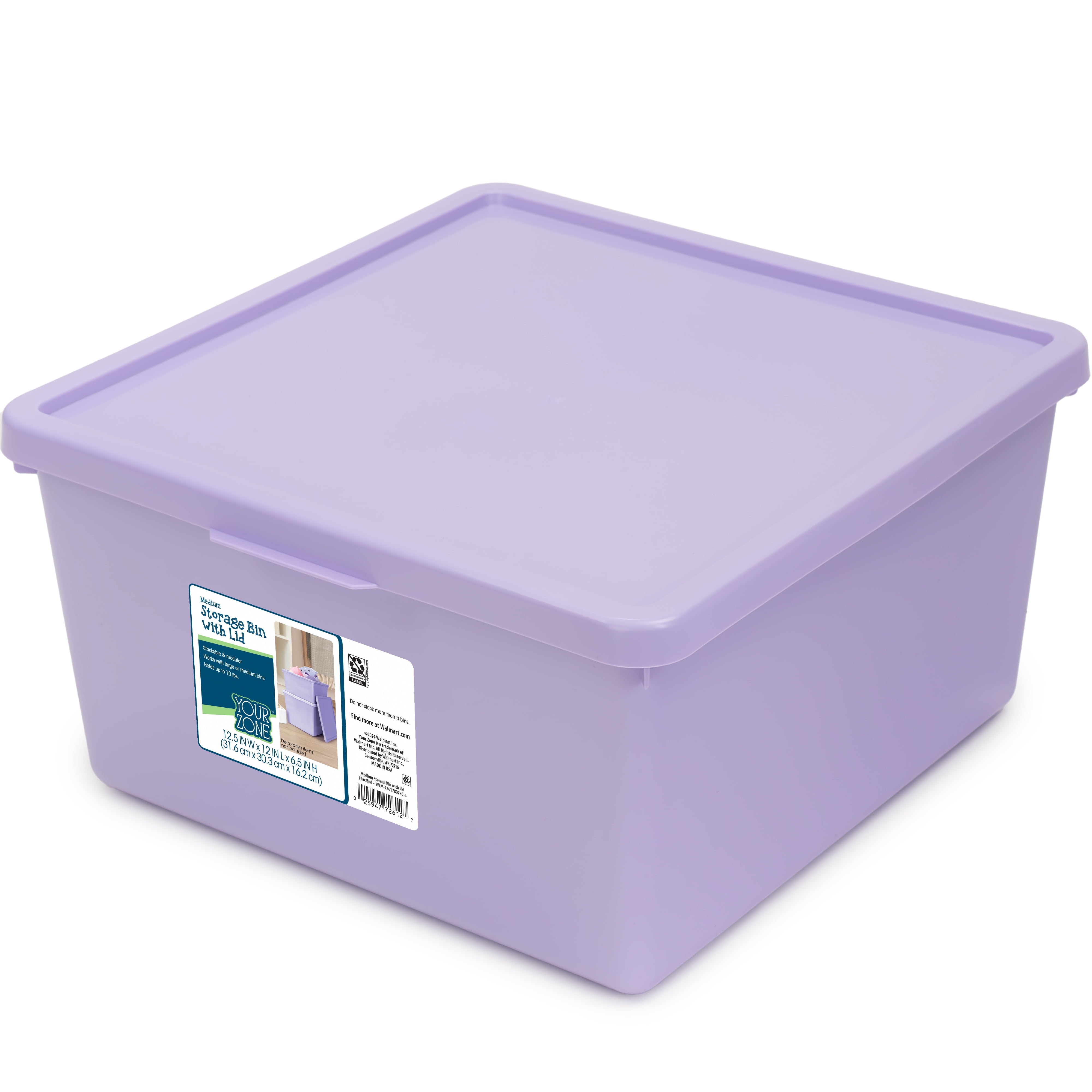 Your Zone Plastic Medium Stacking Storage Bin with Lid, Purple, Kids ...