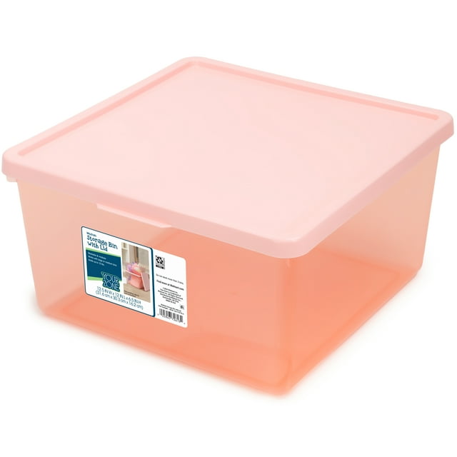 Your Zone Medium Tinted Clear Plastic Stacking Storage Bin with Lid ...