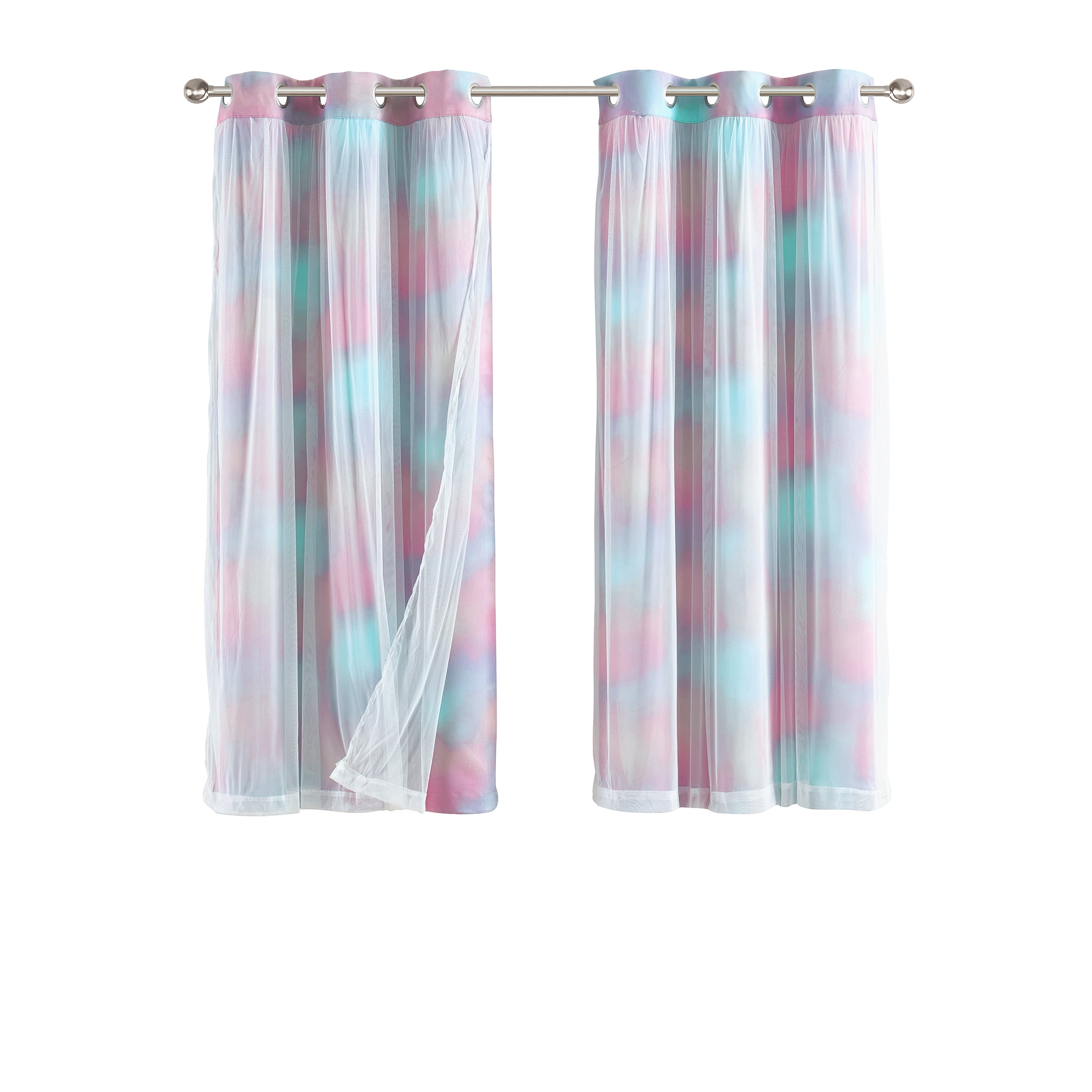 Your Zone Blackout Curtain Panel with Sheer Overlay, 1 Panel, Tie Dye ...