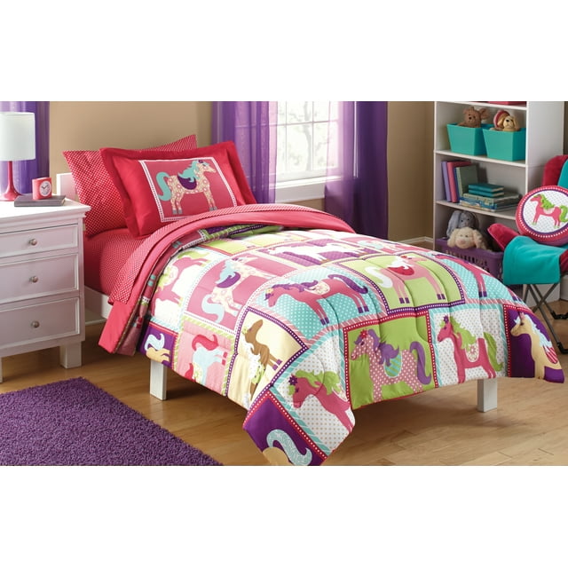 Your Zone Pink Horsey Bed-in-a-Bag Coordinating Bedding Set - Walmart.com