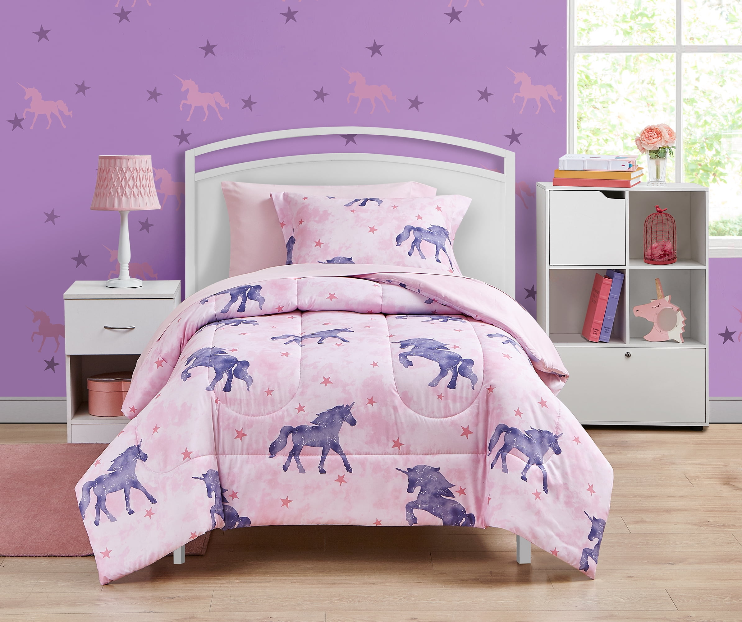 Your Zone Pink Unicorn Magic Twin Bedding Set for Kids, Purple ...